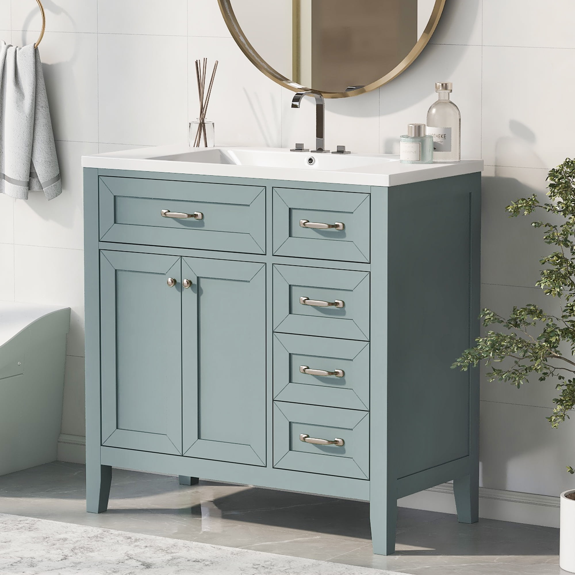YesFashion Bathroom Sink Vanity, 36" Bathroom Vanity with Ceramics Sink ...