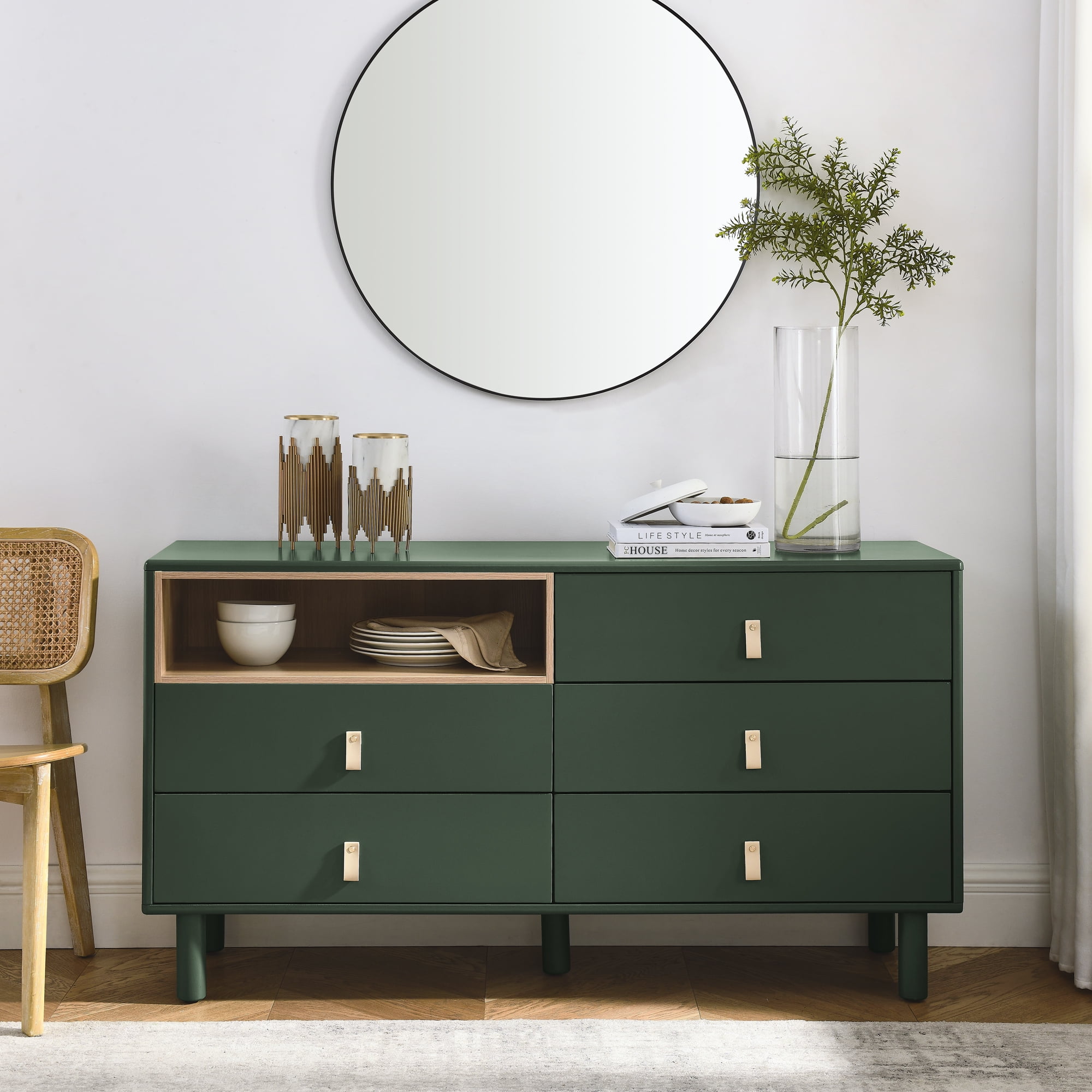 YesFashion Dresser Closet,5 Drawer Dresser with Leather Handles,5 ...