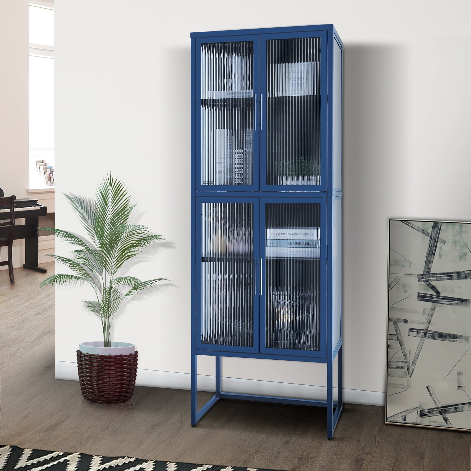 YesFashion Glass Cabinet, Tall Storage Cabinet with 4 Doors, Metal ...