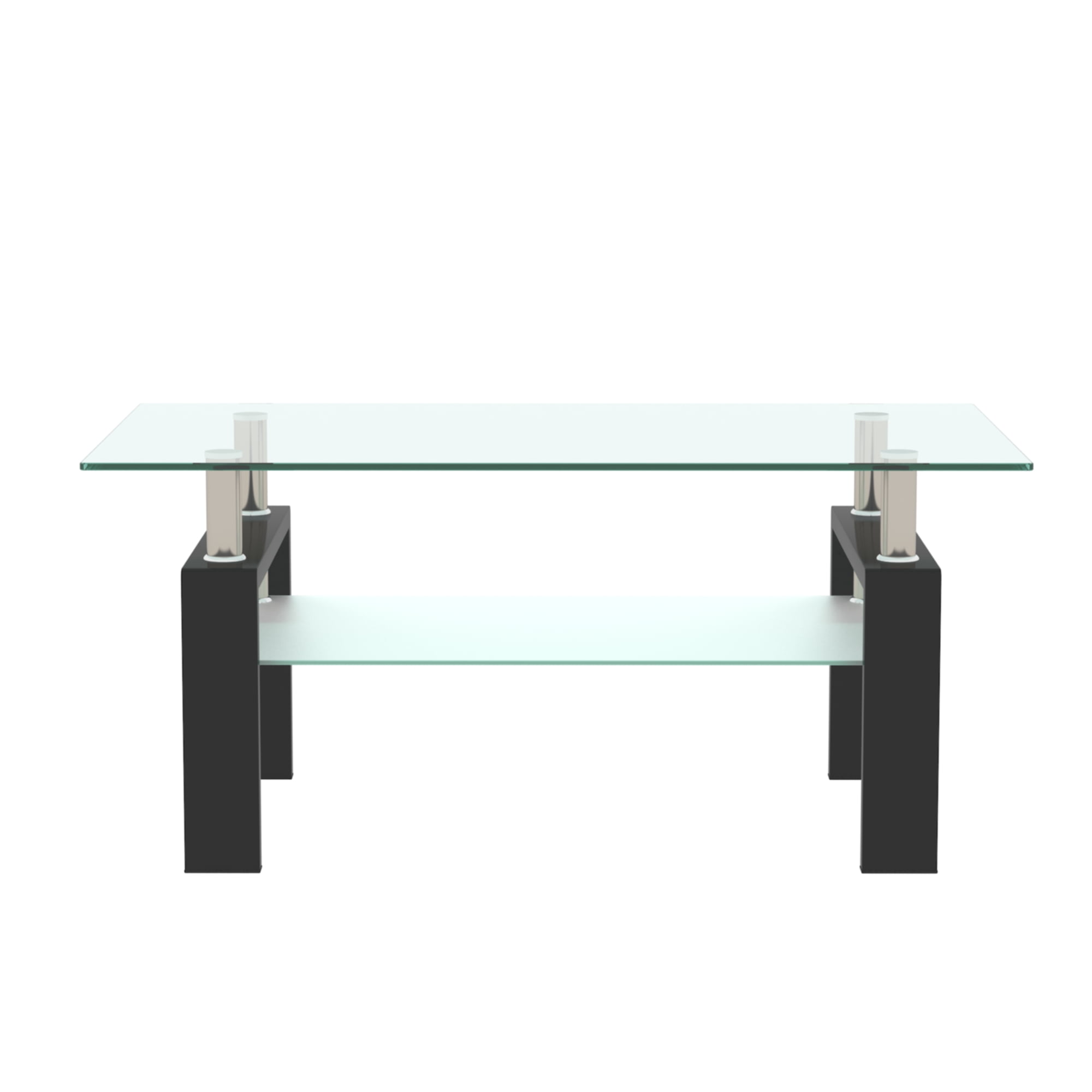 YesFashion Glass Coffee Table, Rectangle Glass Coffee Table with Metal ...