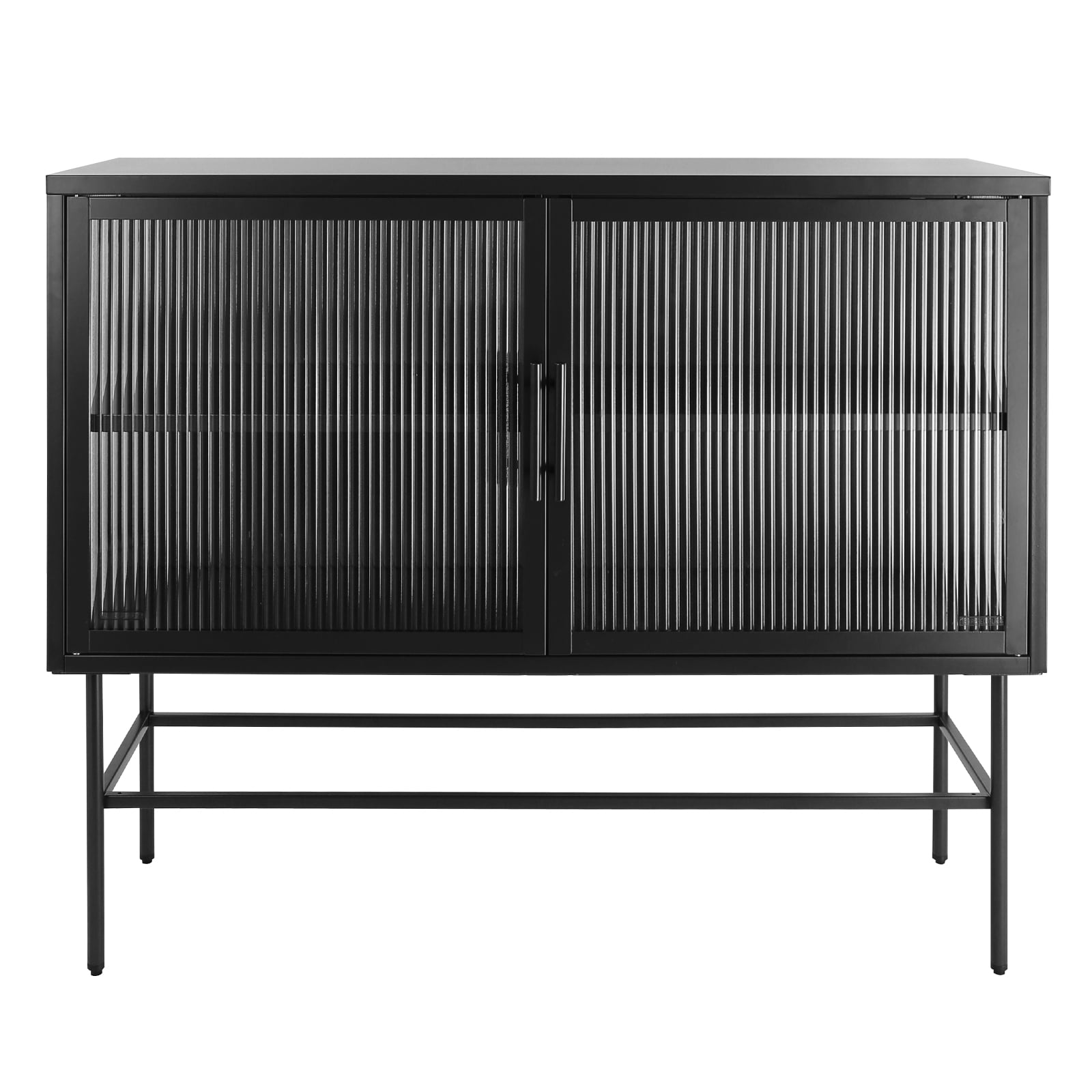 YesFashion Modern Sideboard Console Table with 2 Fluted Tempered Glass ...