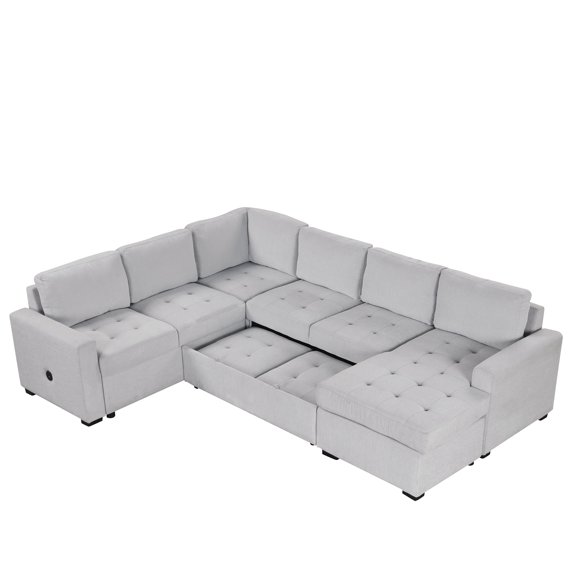 YesFashion l Shaped Sectional Couch, Convertible Sofa Bed with USB And ...