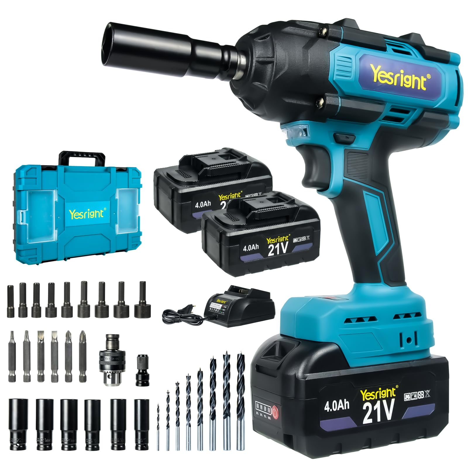 YesRight 1000N.m Cordless Impact Wrench 1/2", 4800RPM High Torque Gun ...