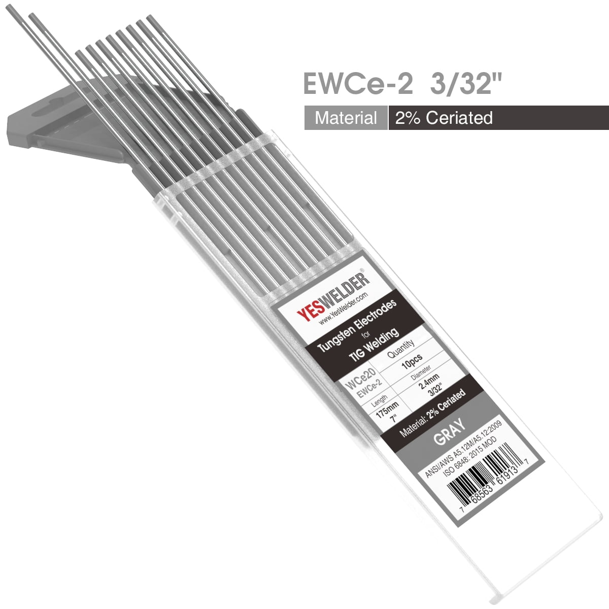 YesWelder TIG Welding Tungsten Electrode 2% Ceriated Gray 1/8" x 7" 10 ...