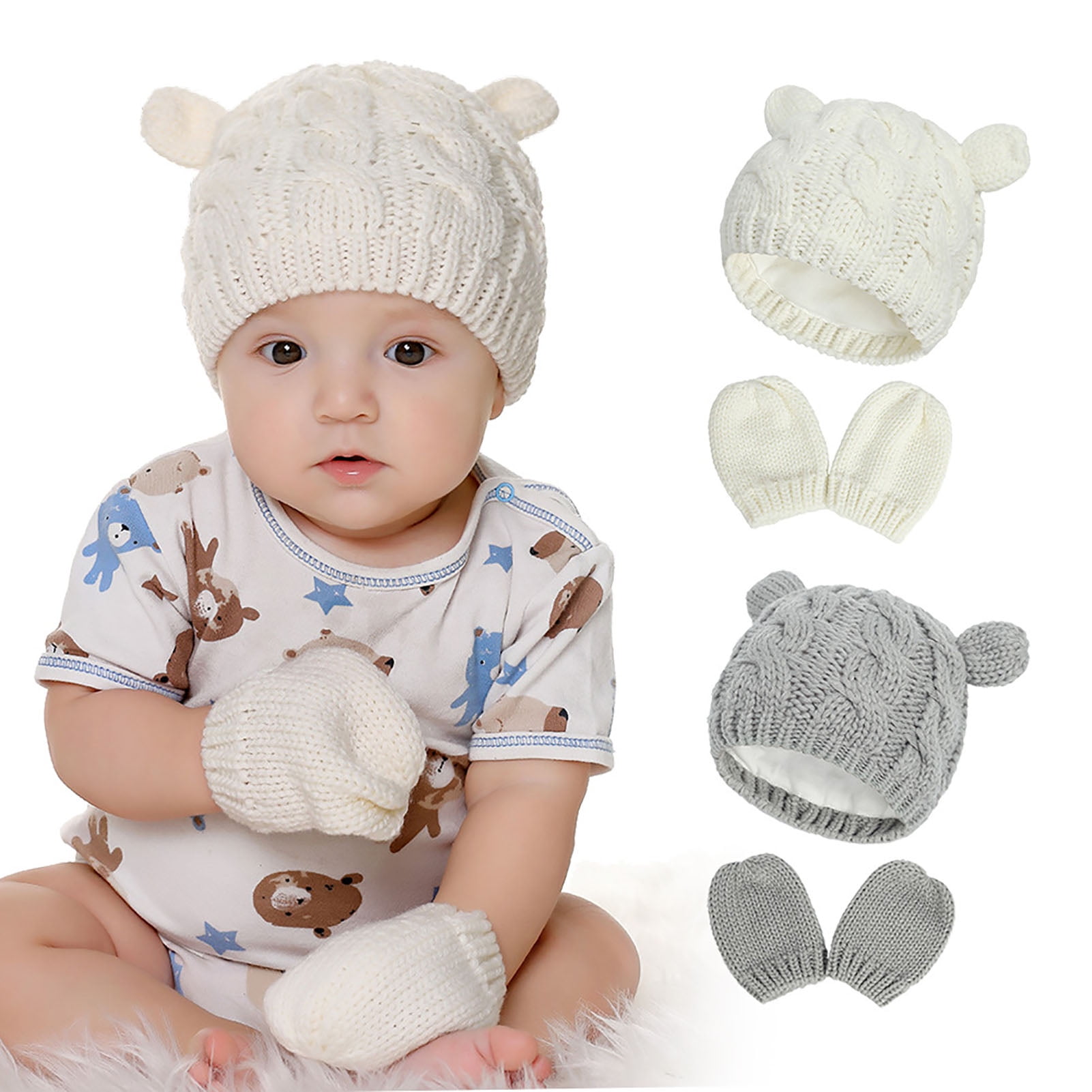 Yesbay 1 Set Baby Hat Glove Knitted Twisted Texture Lightweight Bonnet ...