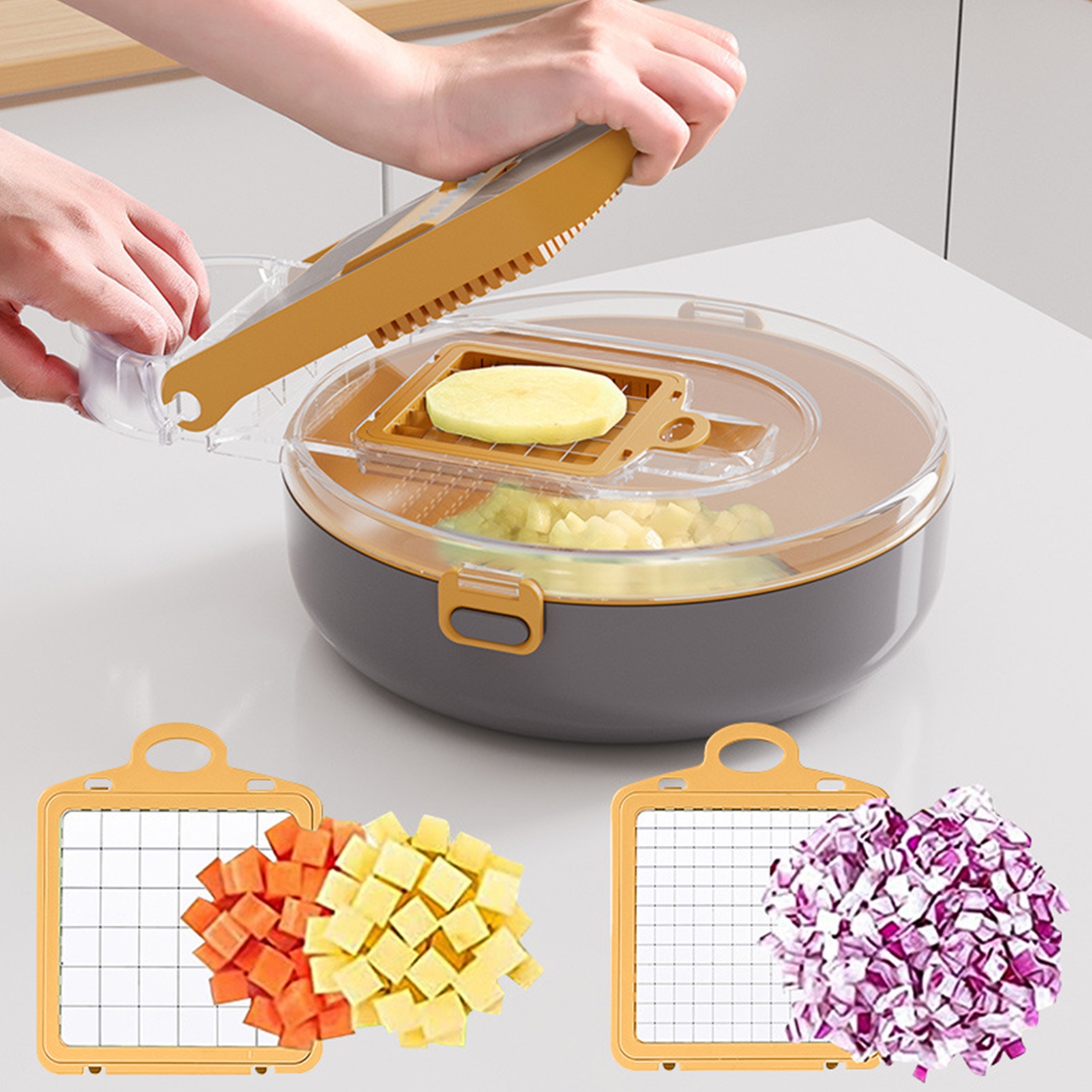 Yesbay 14-in-1 Chopper Draining Vegetable Cutter with Stainless Steel ...
