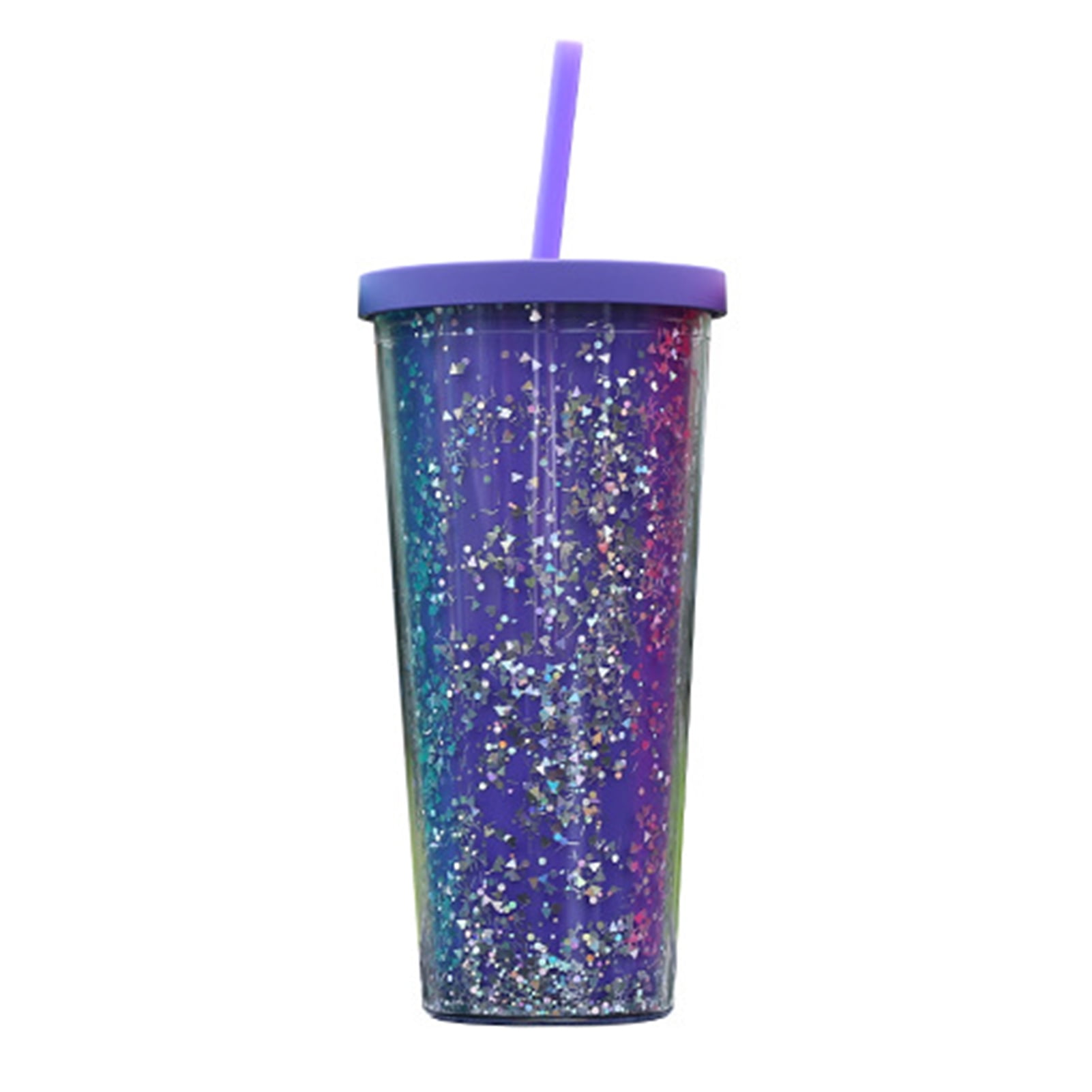 Yesbay 24OZ/710ml Water Cup with Straw Glitter Double Wall Wavy Edge ...