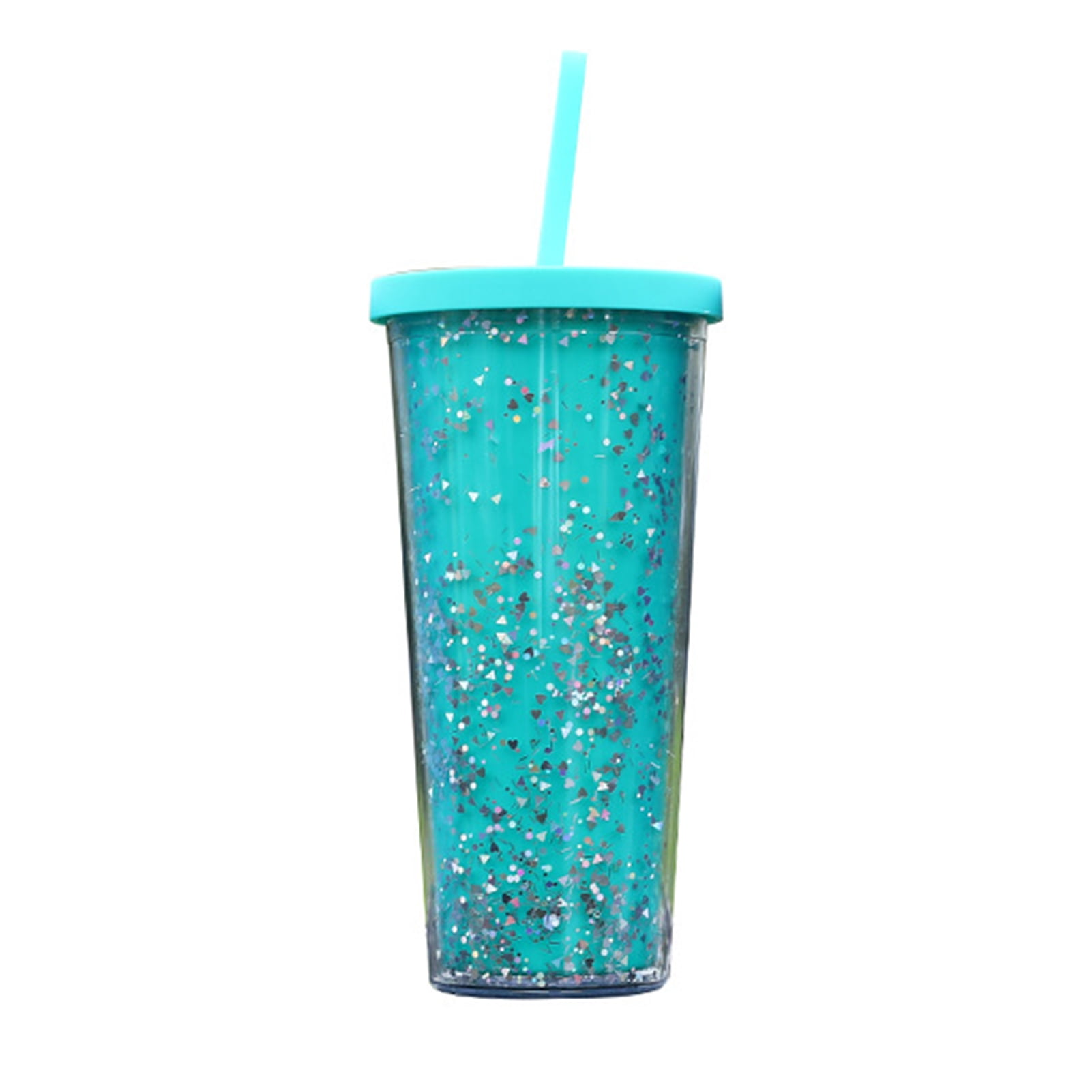 Yesbay 24OZ/710ml Water Cup with Straw Glitter Double Wall Wavy Edge ...