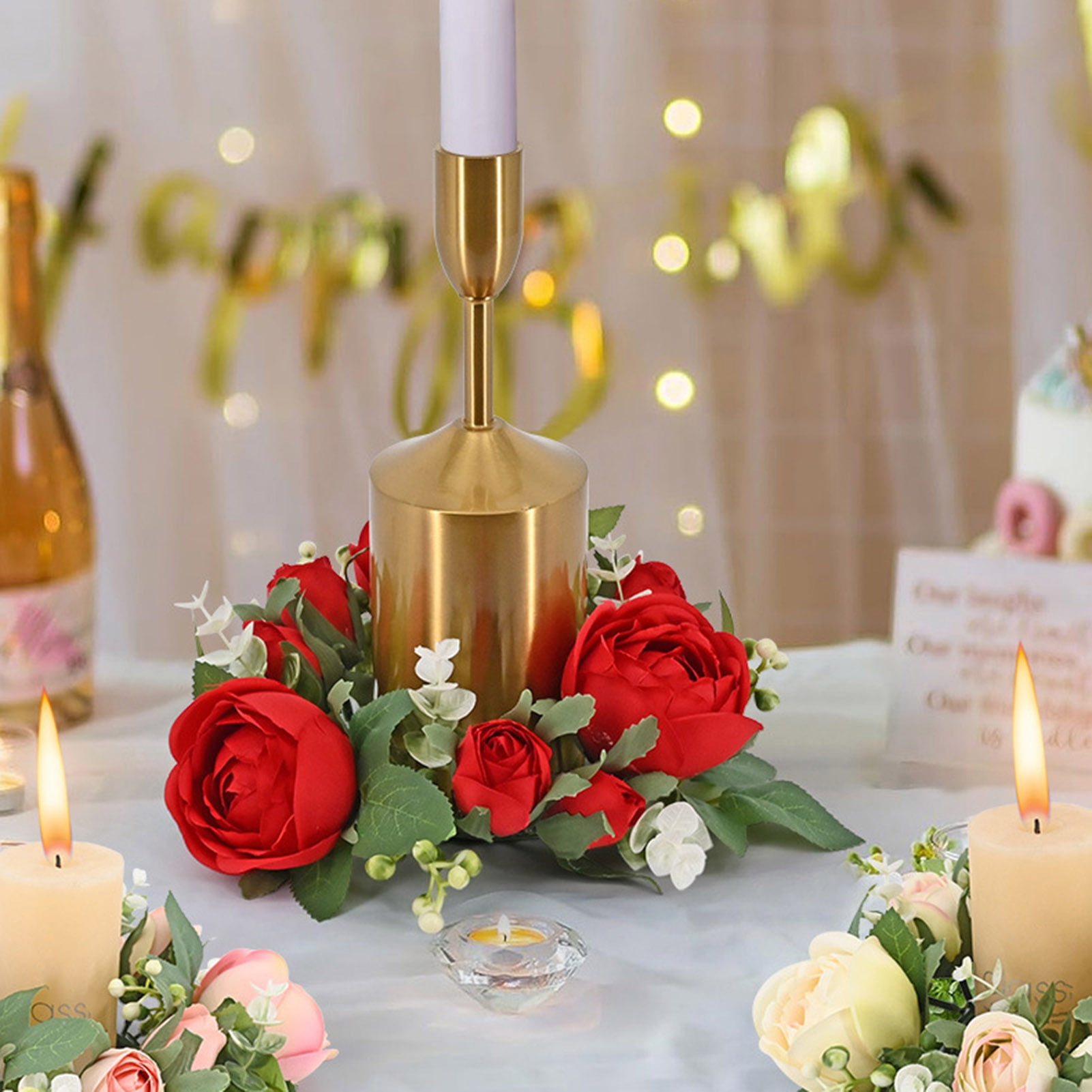 Yesbay 2Pcs Candlestick Garland Candle Holder Wreath Artificial Wreath ...