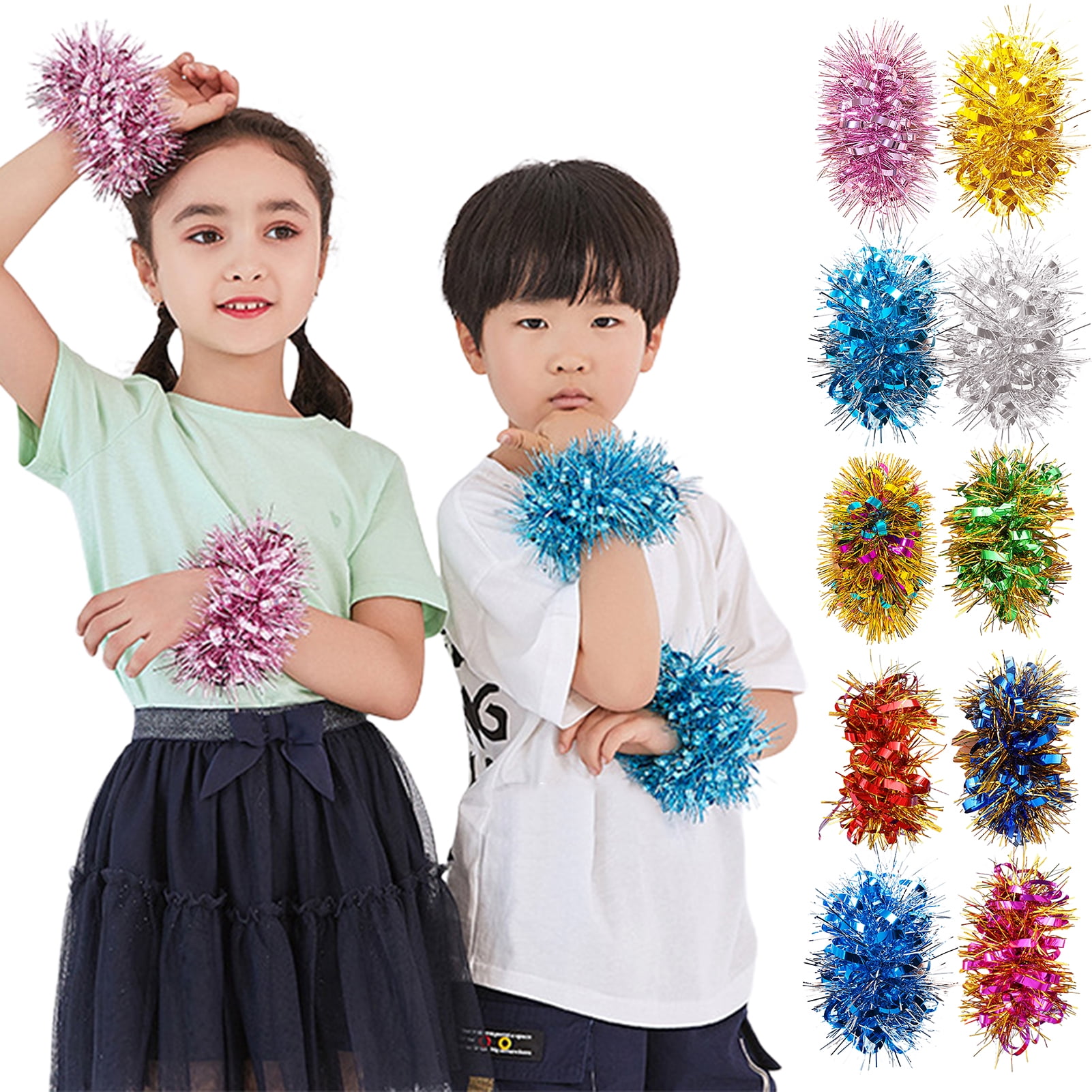 Yesbay 3 Pairs Cheerleading Pom Poms Elastic Wristband Ponytail Holder ...