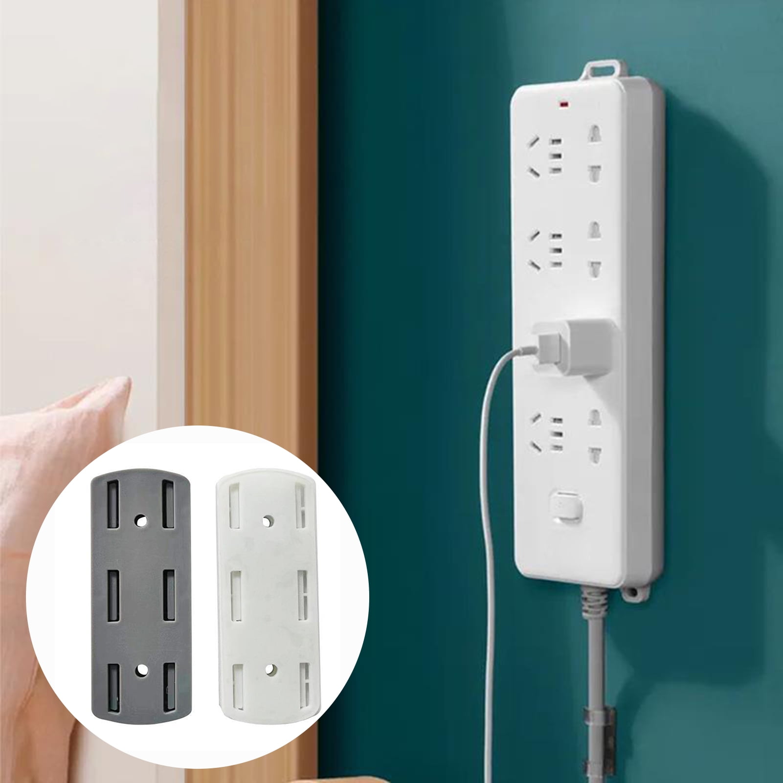 Yesbay 4 Pcs Power Strip Holder Wall Mounted Punch-free Surge Protector ...
