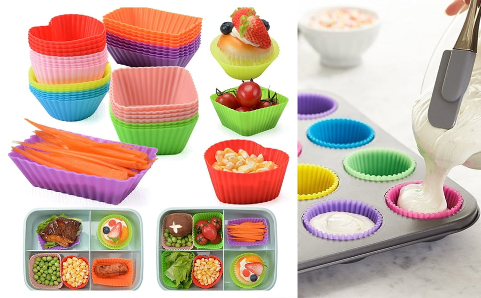 Yesbay 40 Pcs Silicone Cupcake Liners Baking Muffin Cups Heat Resistant ...