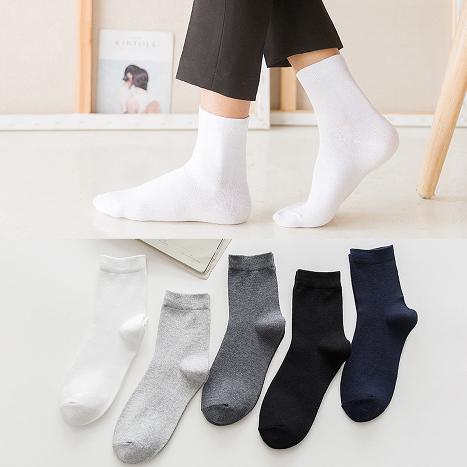 Yesbay 5 Pairs Spring Summer Men Socks Stretchy Sweat-absorbent Socks ...