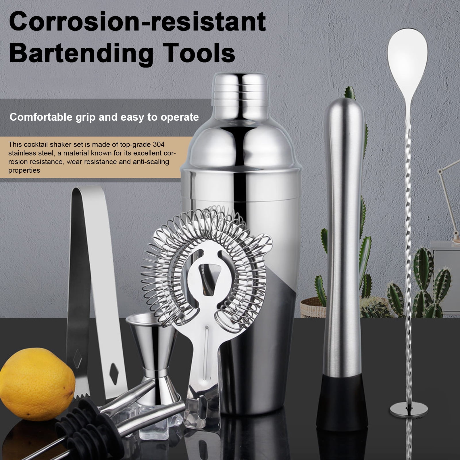 Yesbay 5 Pcs Bartender Kit Cocktail Shaker Set Bar Tools Mixing Spoon ...