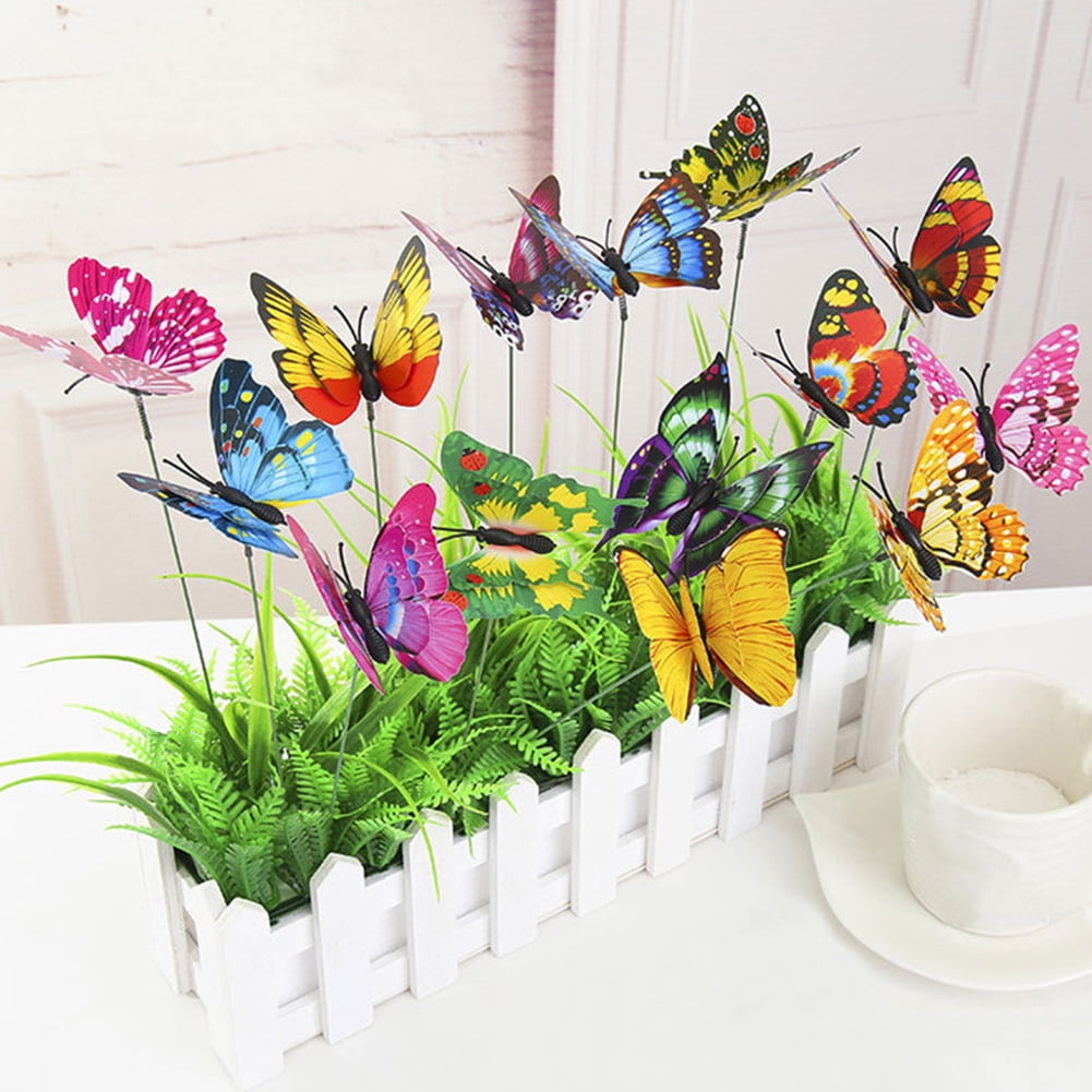 Yesbay 50Pcs Artificial Butterfly Insert Rod Garden Decor DIY Flower ...