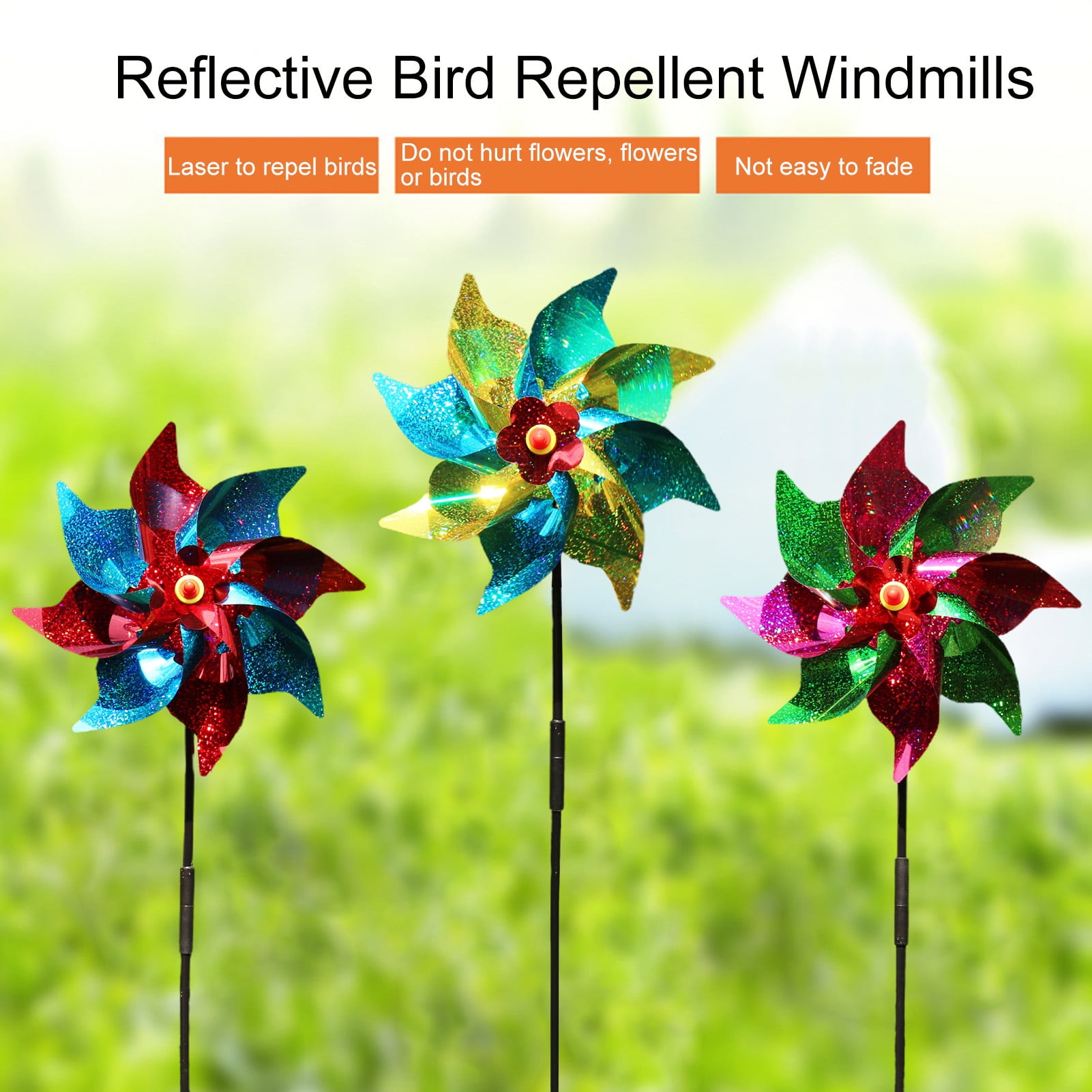 Yesbay 6 Pcs Bird Repellent Windmills Colorful Wind Turbines Reflective ...