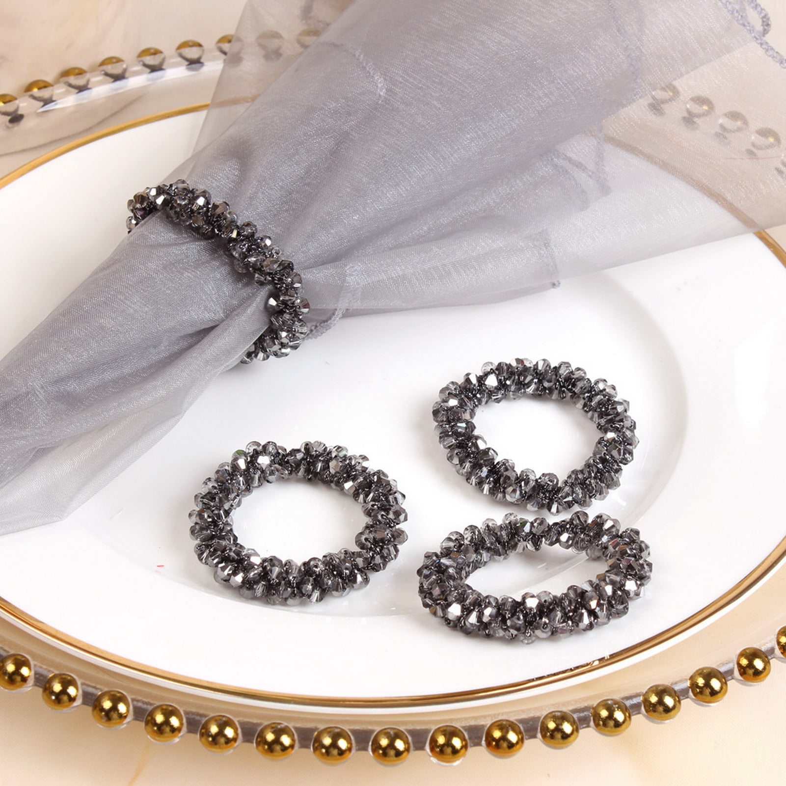 Yesbay 6 Pcs Napkin Rings Faux Crystal Beaded Shape Colorful Table ...