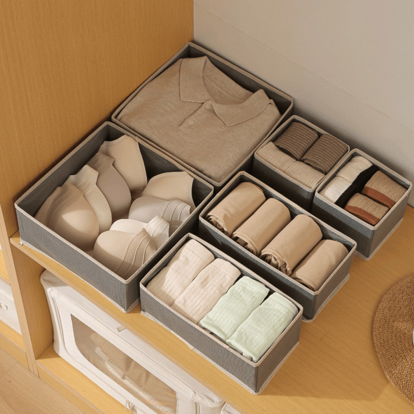 Yesbay 6Pcs Storage Box Set with Zipper Double-Layer Stitching Clothes ...