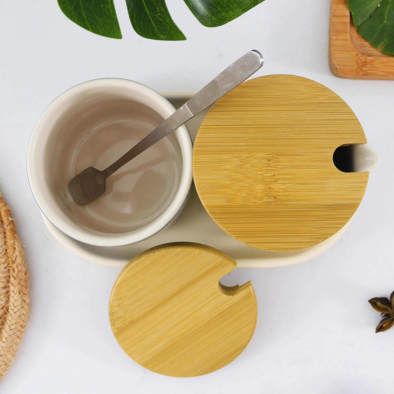 Yesbay Bamboo Cup Lid with Spoon Holes Wooden Cup Cover for Containers ...