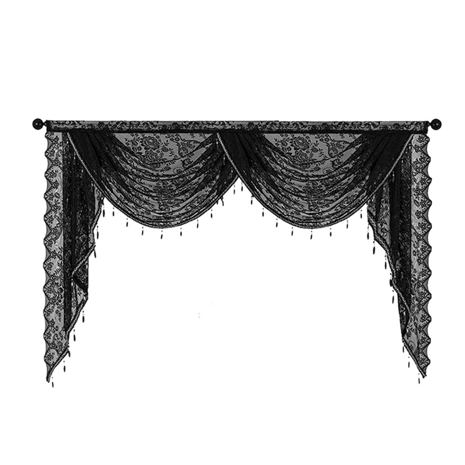 Yesbay Black Beaded Lace Waterfall Valance Lightweight Breathable Easy ...