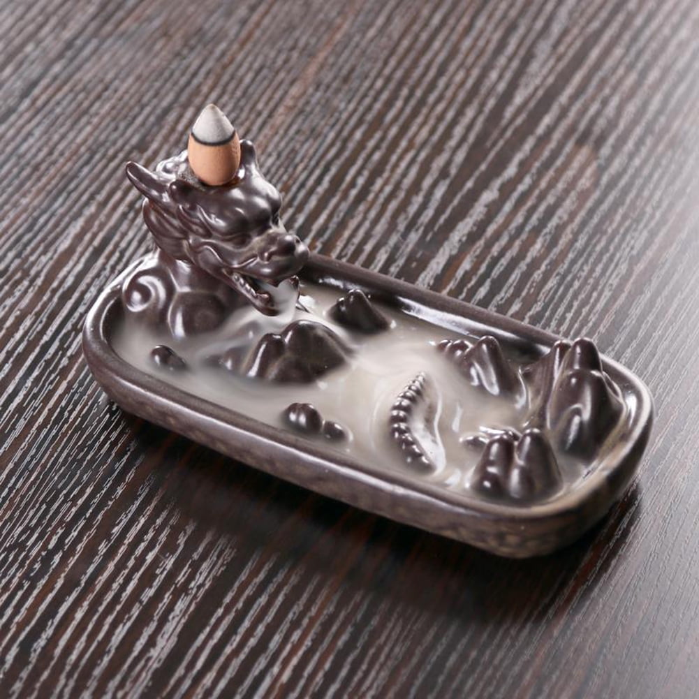 Yesbay Ceramic Backflow Dragon Incense Burner Cones Stick Holder Censer ...