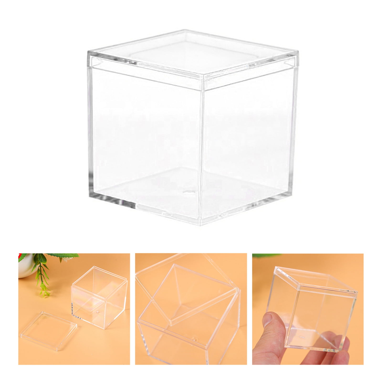 Yesbay Clear Acrylic Plastic Square Cube ,4Pcs Small Box with Lid Case ...