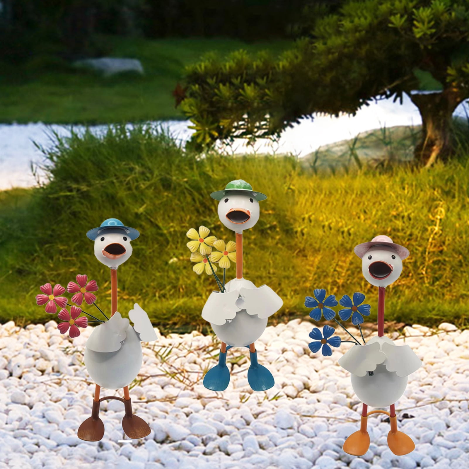 Yesbay Duck Statue with Flower Decoration UV-Resistant Non-Fading ...