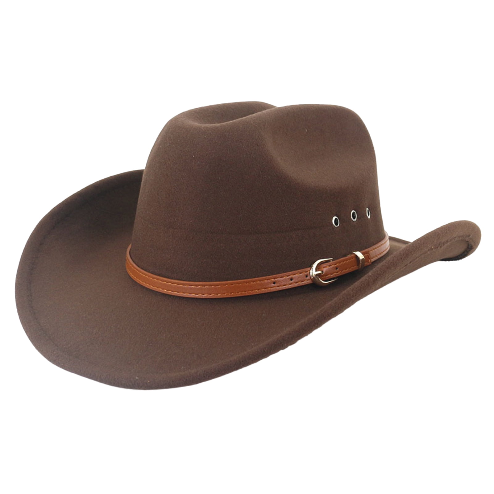 Yesbay Ethnic Style Wide Brim Hemming Faux Leather Belt Decor Jazz Hat Western Cowboy Cow Fedora ...