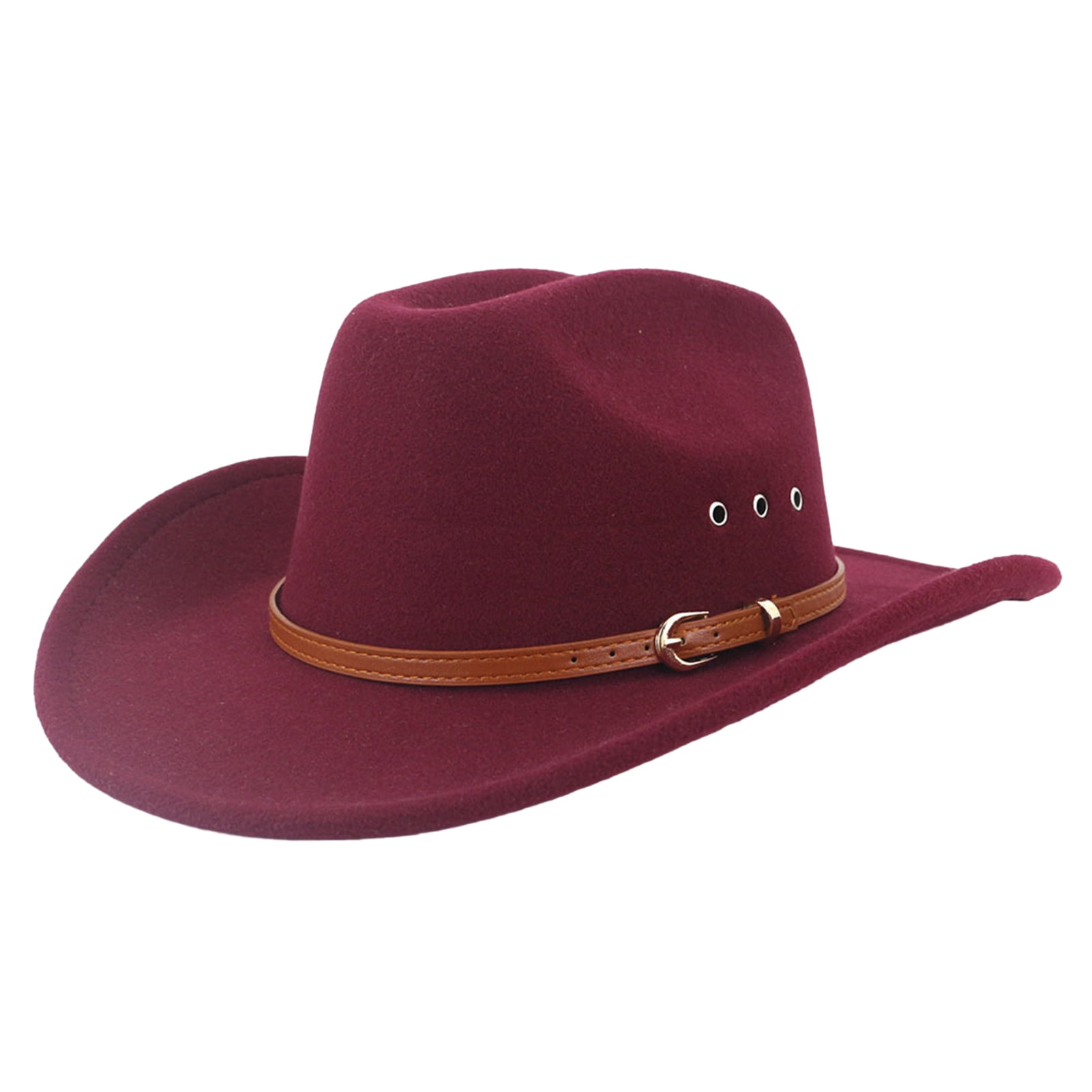 Yesbay Ethnic Style Wide Brim Hemming Faux Leather Belt Decor Jazz Hat Western Cowboy Cow Fedora ...