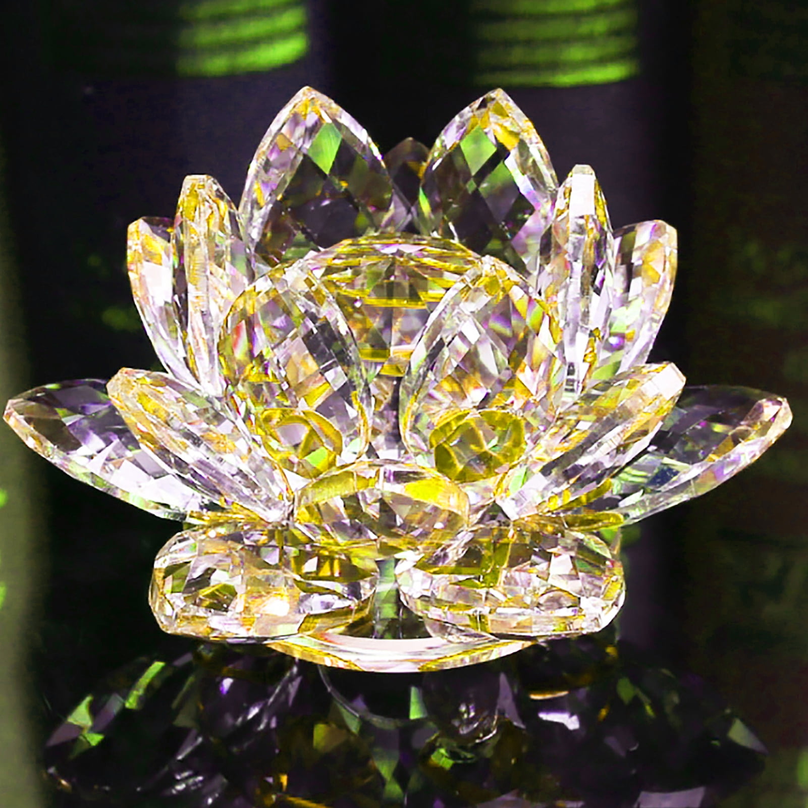 Yesbay Faux Crystal Lotus Figurine Colorful Lotus Flower Ornament Lotus ...