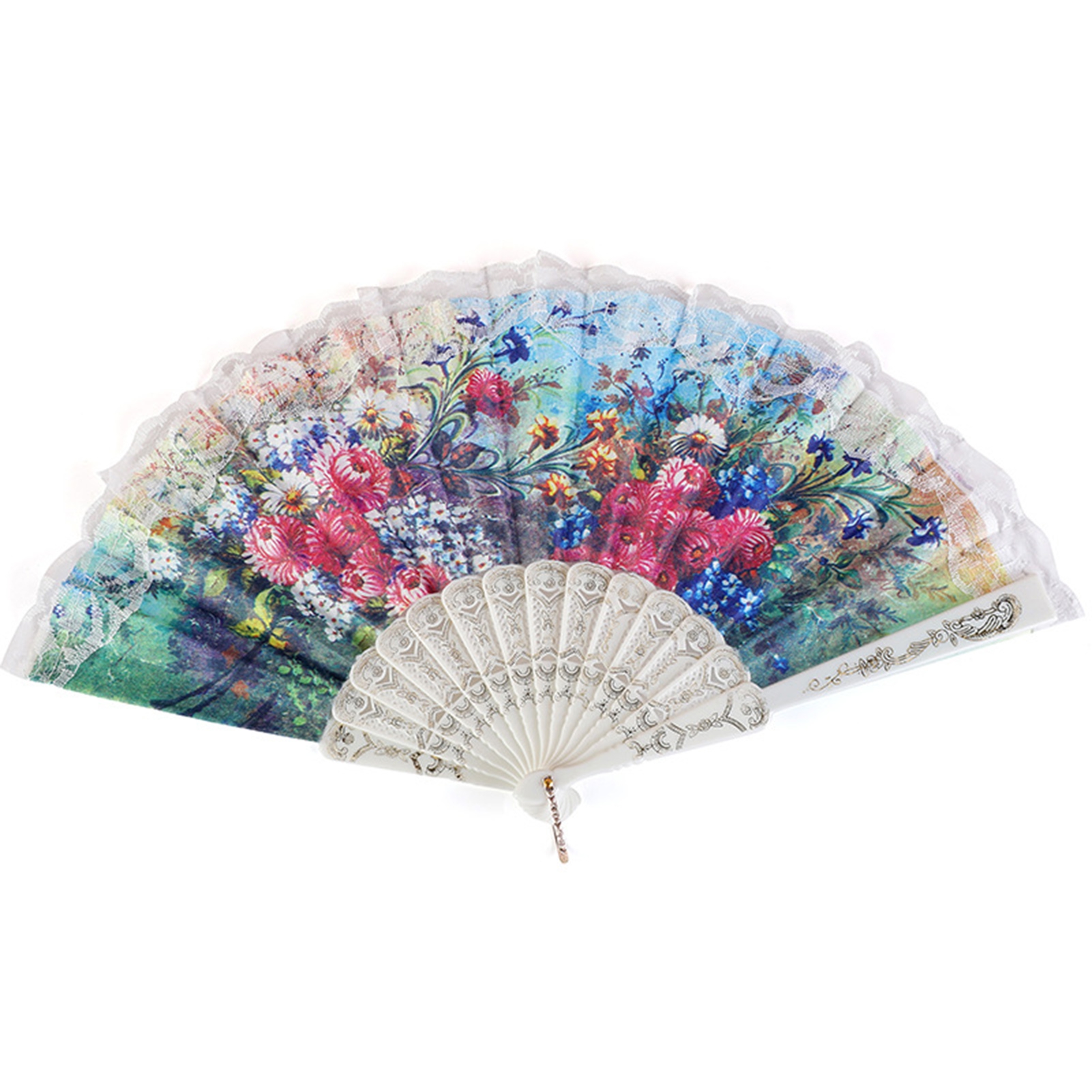 Yesbay Floral Hand Fan Vintage Lace Floral Folding Fan Lightweight ...