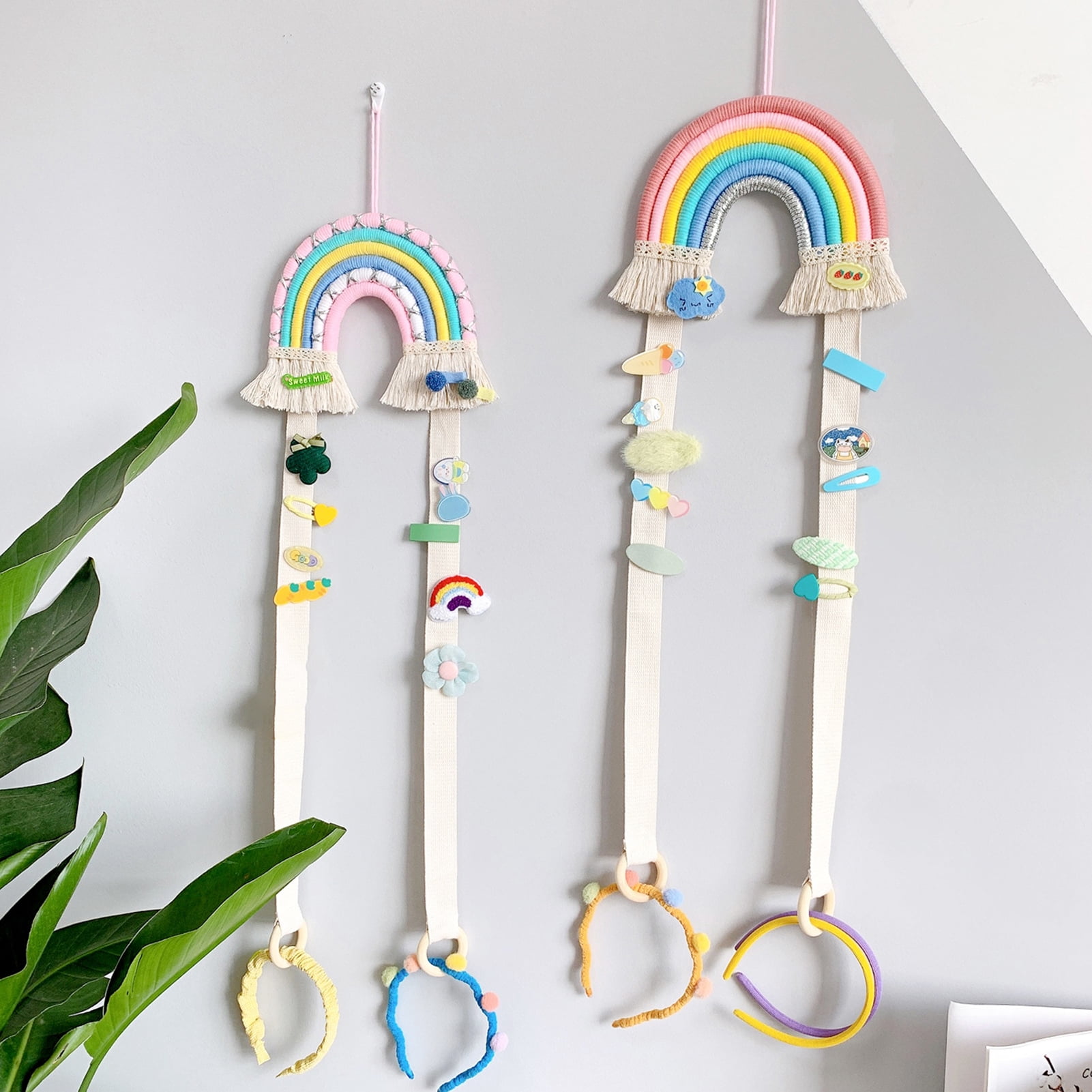 Yesbay Hair Bow Holder Woven Space-saving Cotton Rope Rainbow Hanger ...