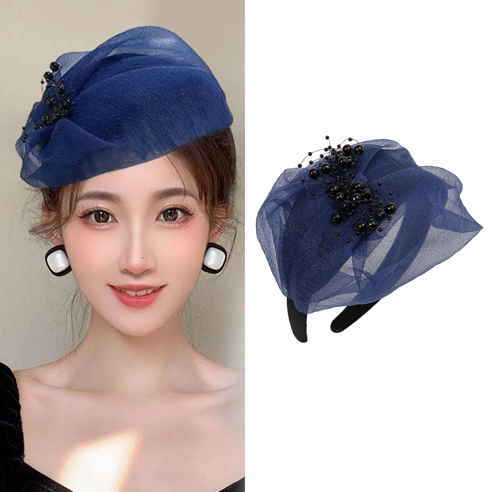 Yesbay Hairband Women Wedding Headpiece Beads Mesh Decor Heightened ...