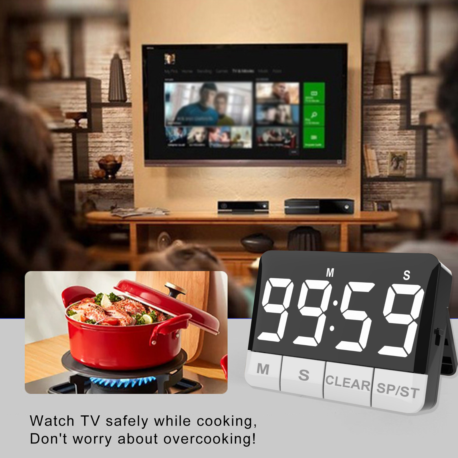 Yesbay Kitchen Timer 120dB Loud Alarm Large LED Display Energy-saving ...