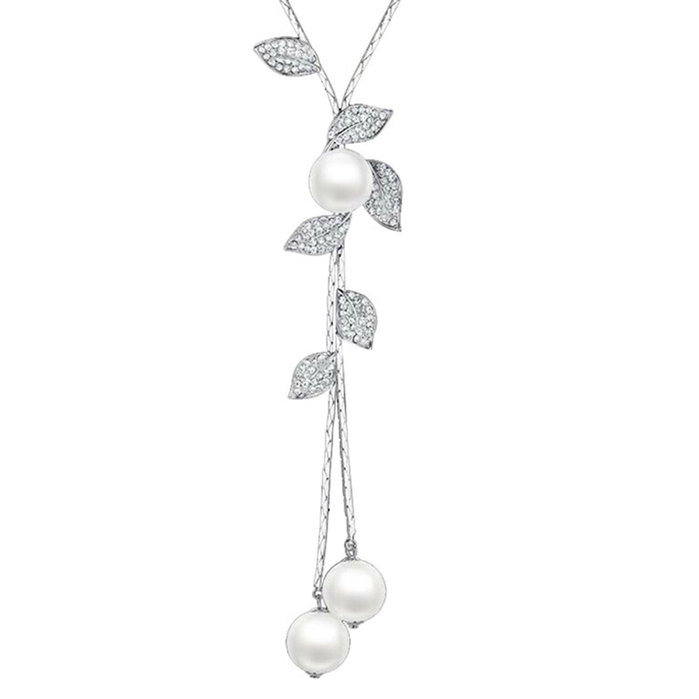 Yesbay Ladies Faux Pearl Tassel Leaves Pendant Long Chain Sweater ...