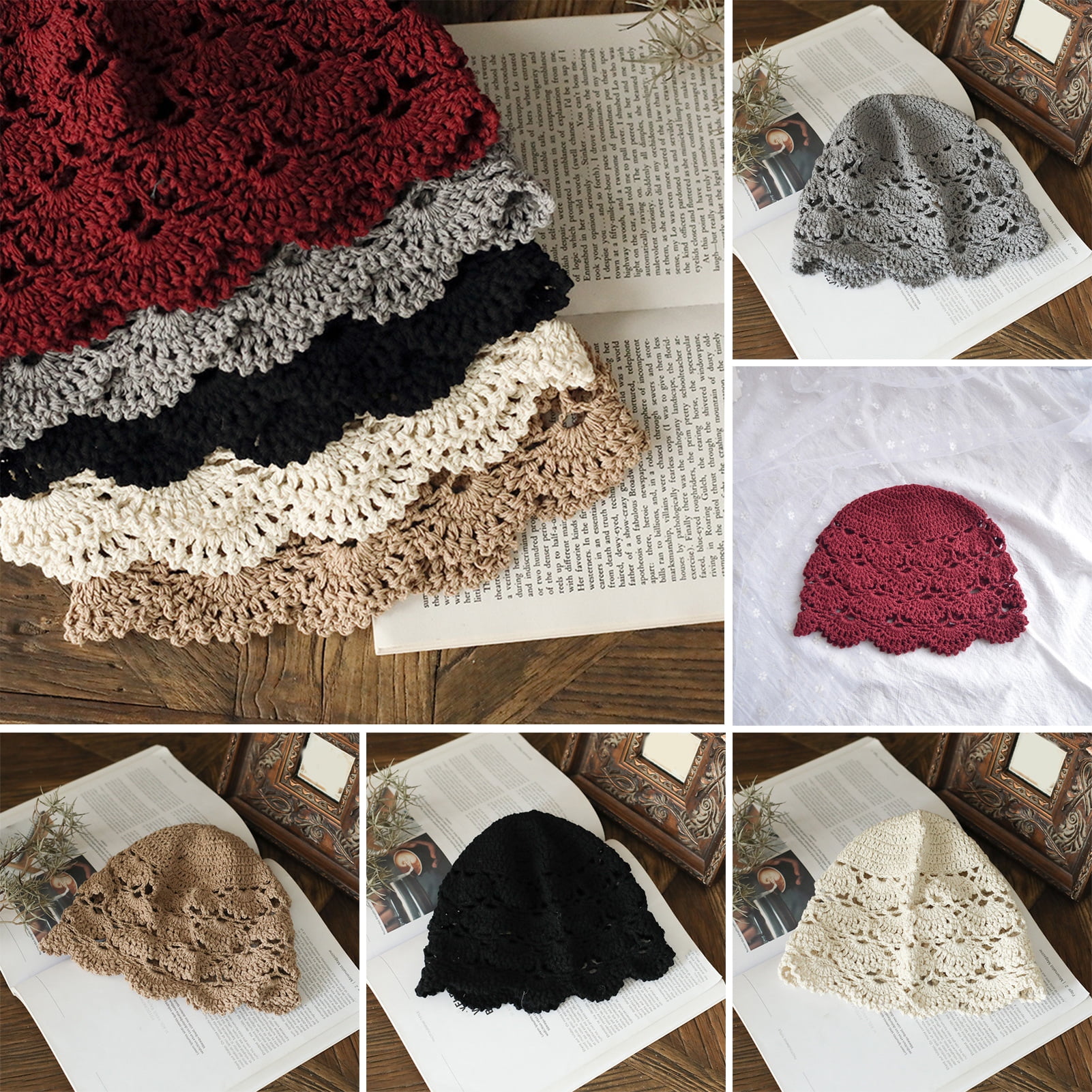 Yesbay Ladies Hat Hollow Out Lace Soft Manual Crochet Knitted Soft ...