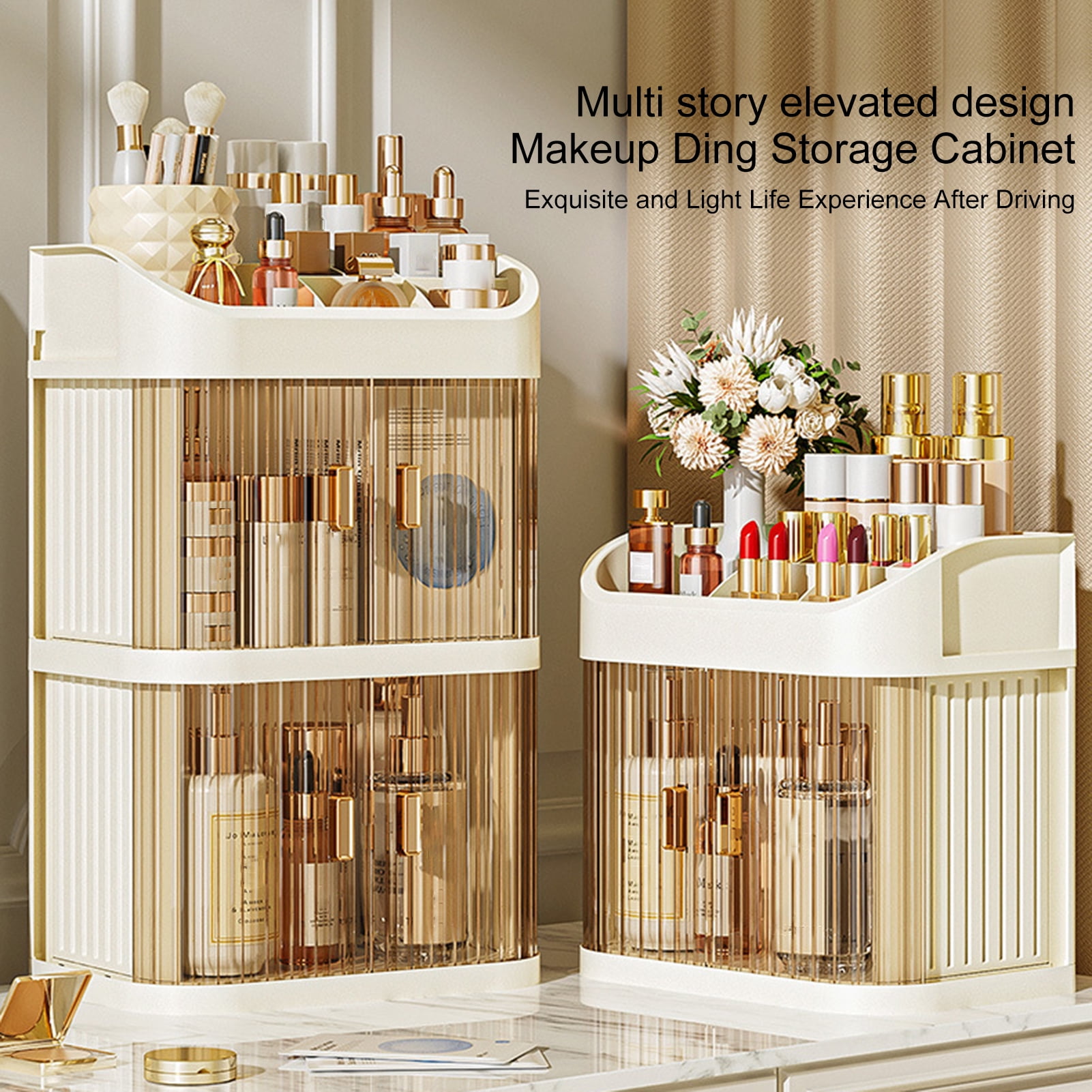 Yesbay Makeup Storage Box with Transparent Door 3 Layer Multi ...