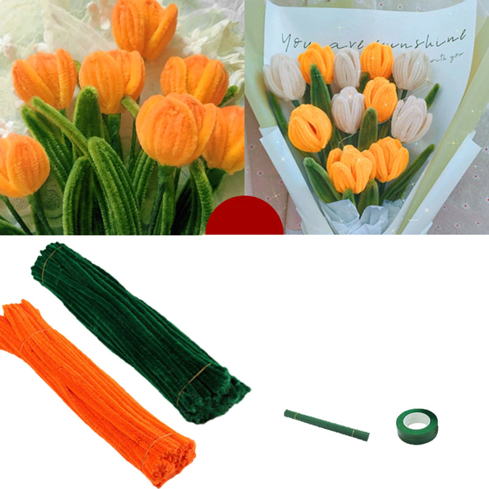 Yesbay Pipe Cleaners Crafts Colorful Chenille Stems Diy Tulip Bouquet Making Kit for Kids ...