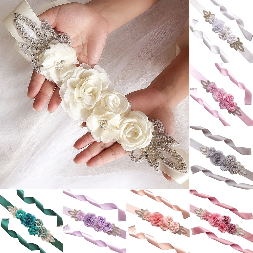 Yesbay Rose Flower Faux Pearl Rhinestone Women Bride Dress Belt Girdle ...