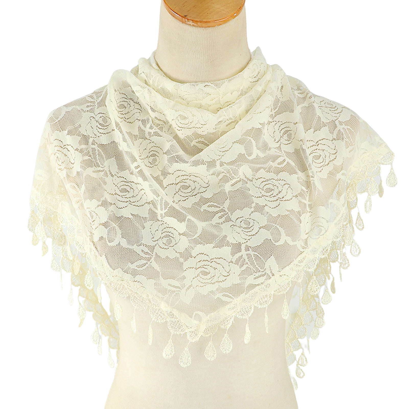 Yesbay Scarf Head Wrap Hollow Sunscreen Nylon Lace Tassel Triangle Head ...