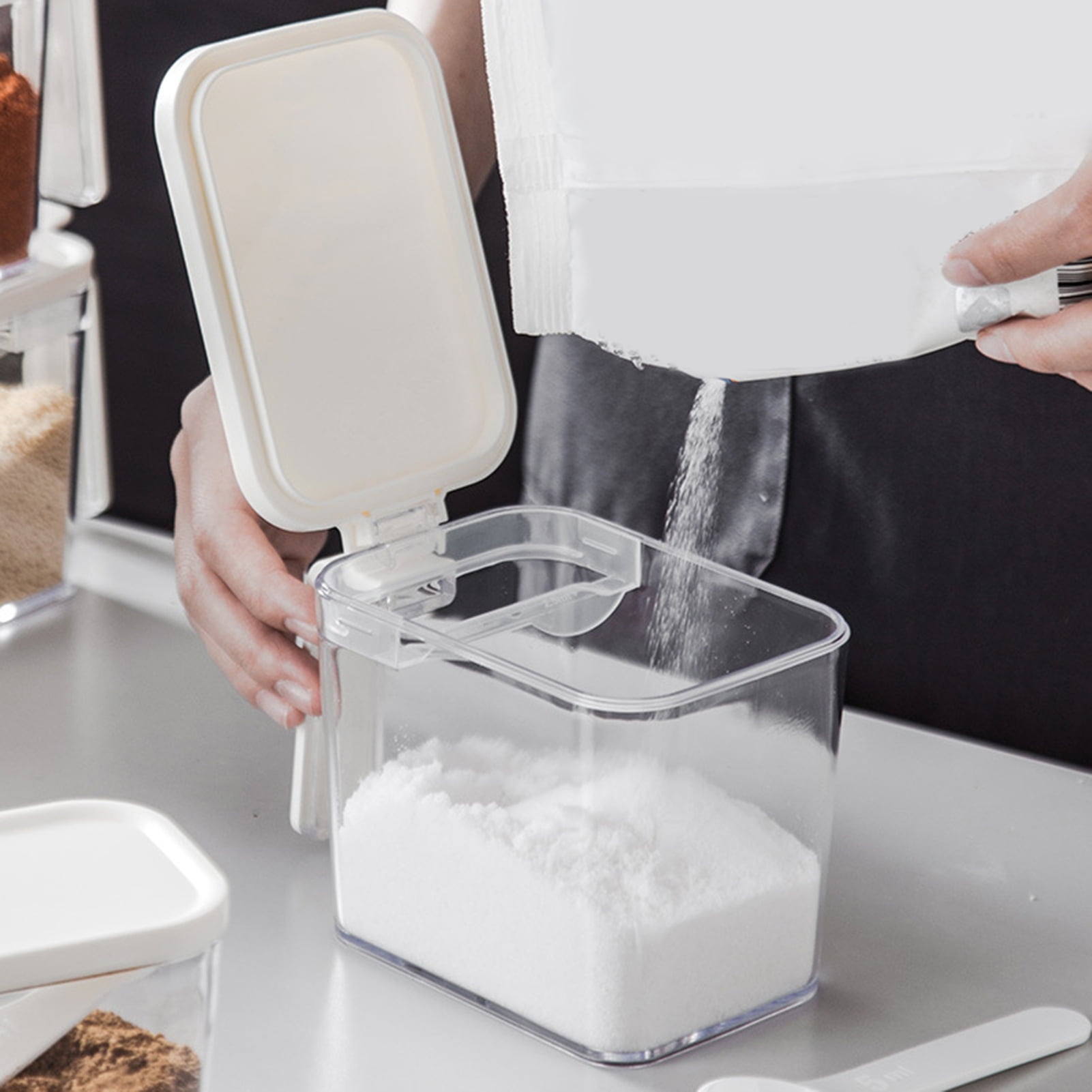 Yesbay Seasoning Box with Lid Spoon Spice Condiment Jars Stackable ...