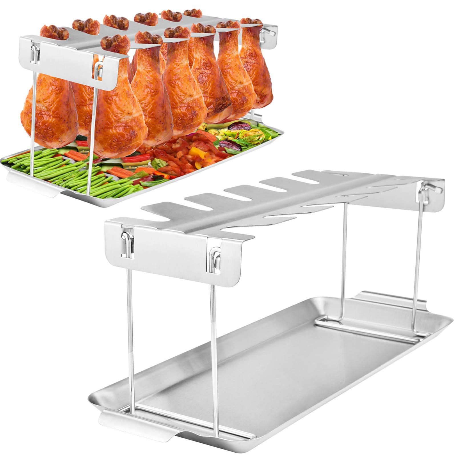 Yesbay Stainless Steel Chicken Leg Grill Rack with Drip Pan 12-Slot ...
