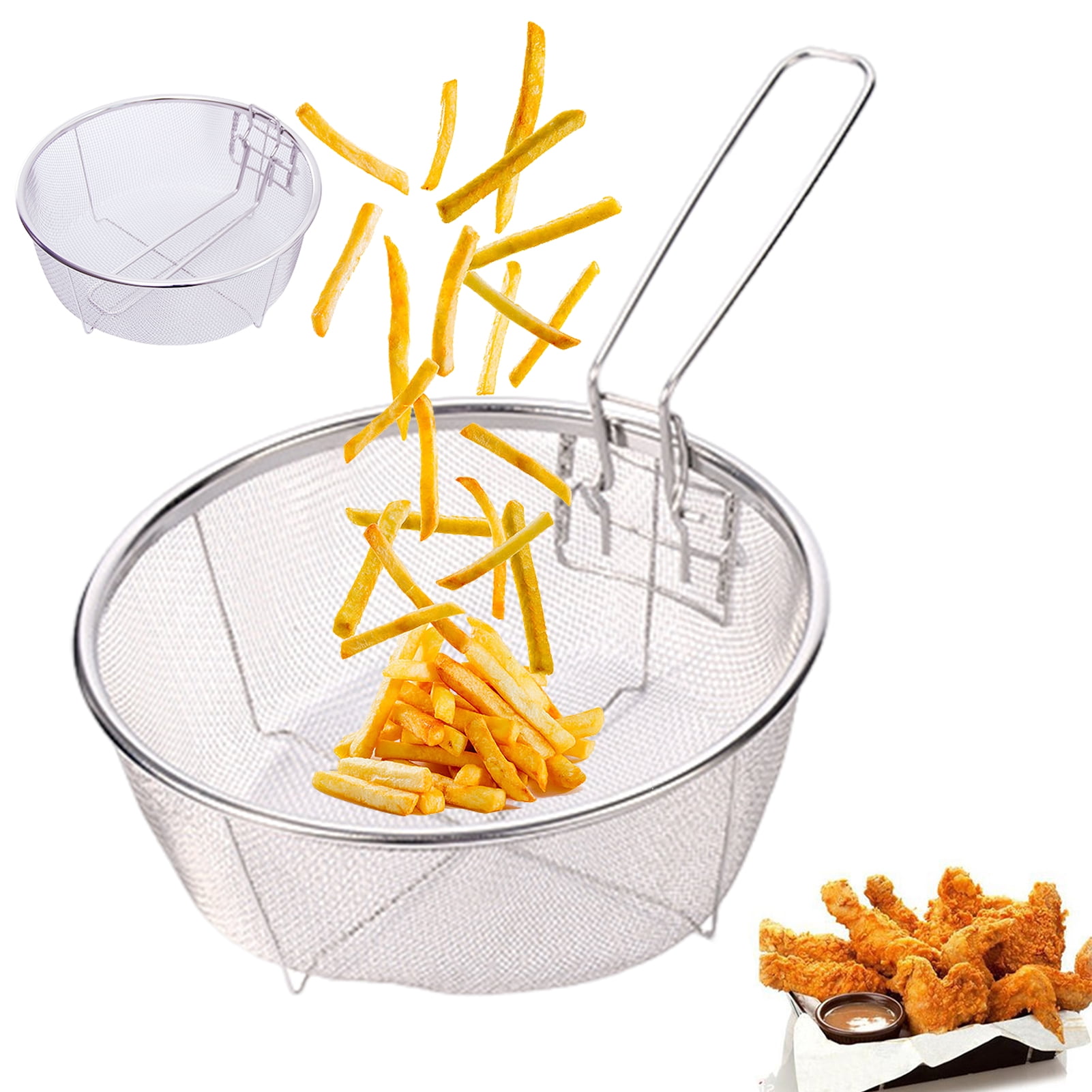 Yesbay Stainless Steel Fry Basket with Handle Kitchen Round Frying ...