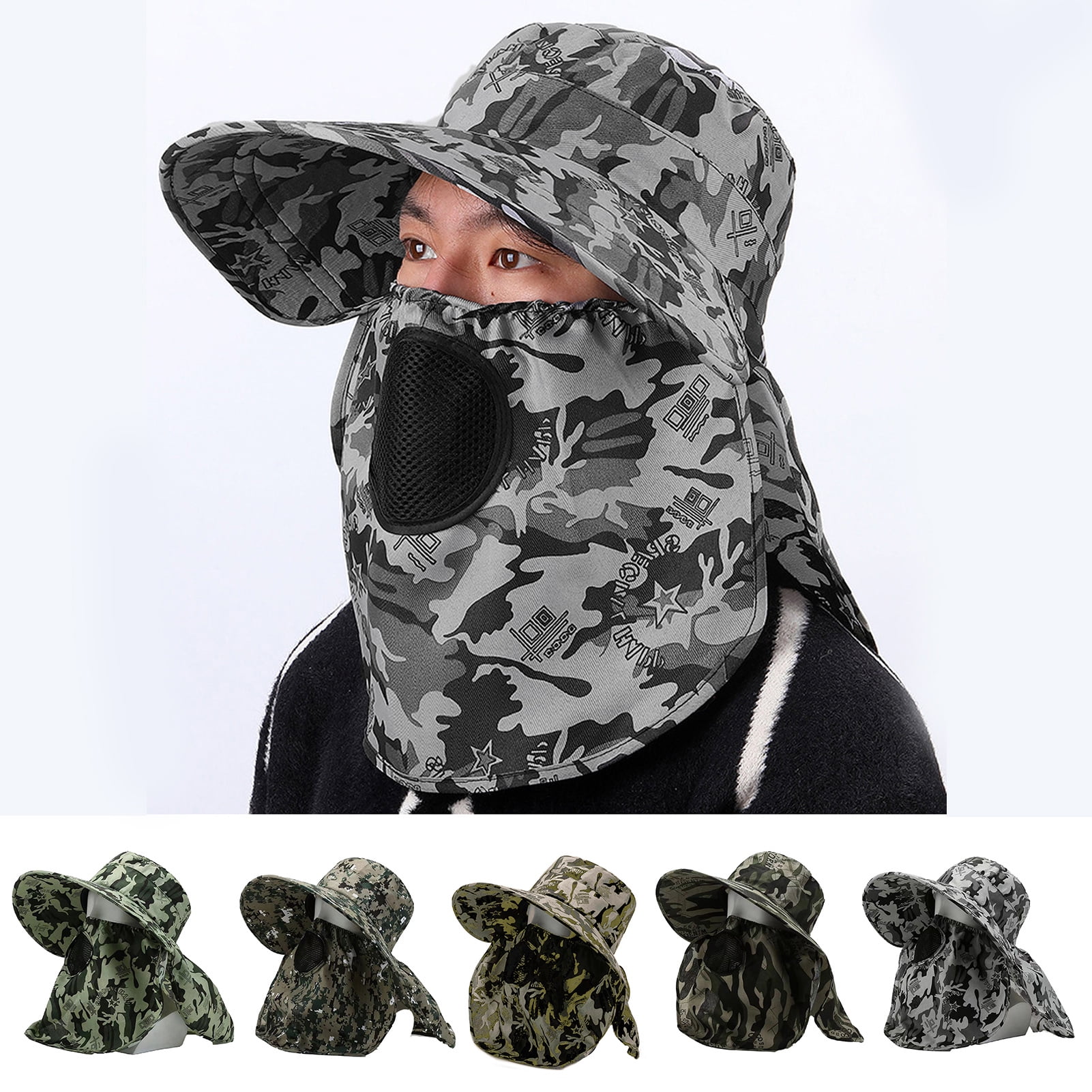 Yesbay Sun Hat Full Face Sunshade Wide Brim Anti UV Sunburn Sun Summer ...