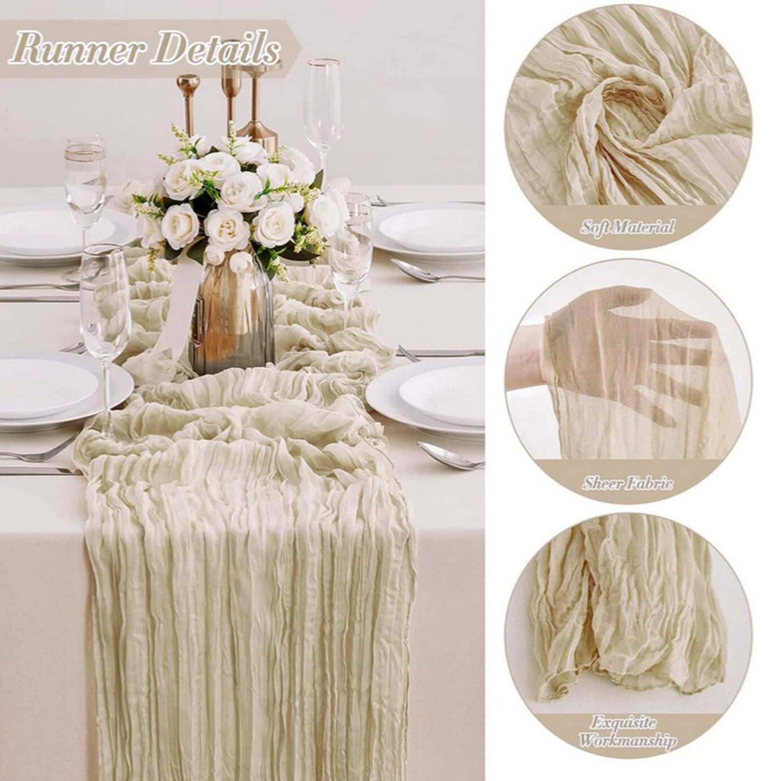 Yesbay Table Runner Gauze Bohemian Style Pleated Stain-Proof Reusable ...