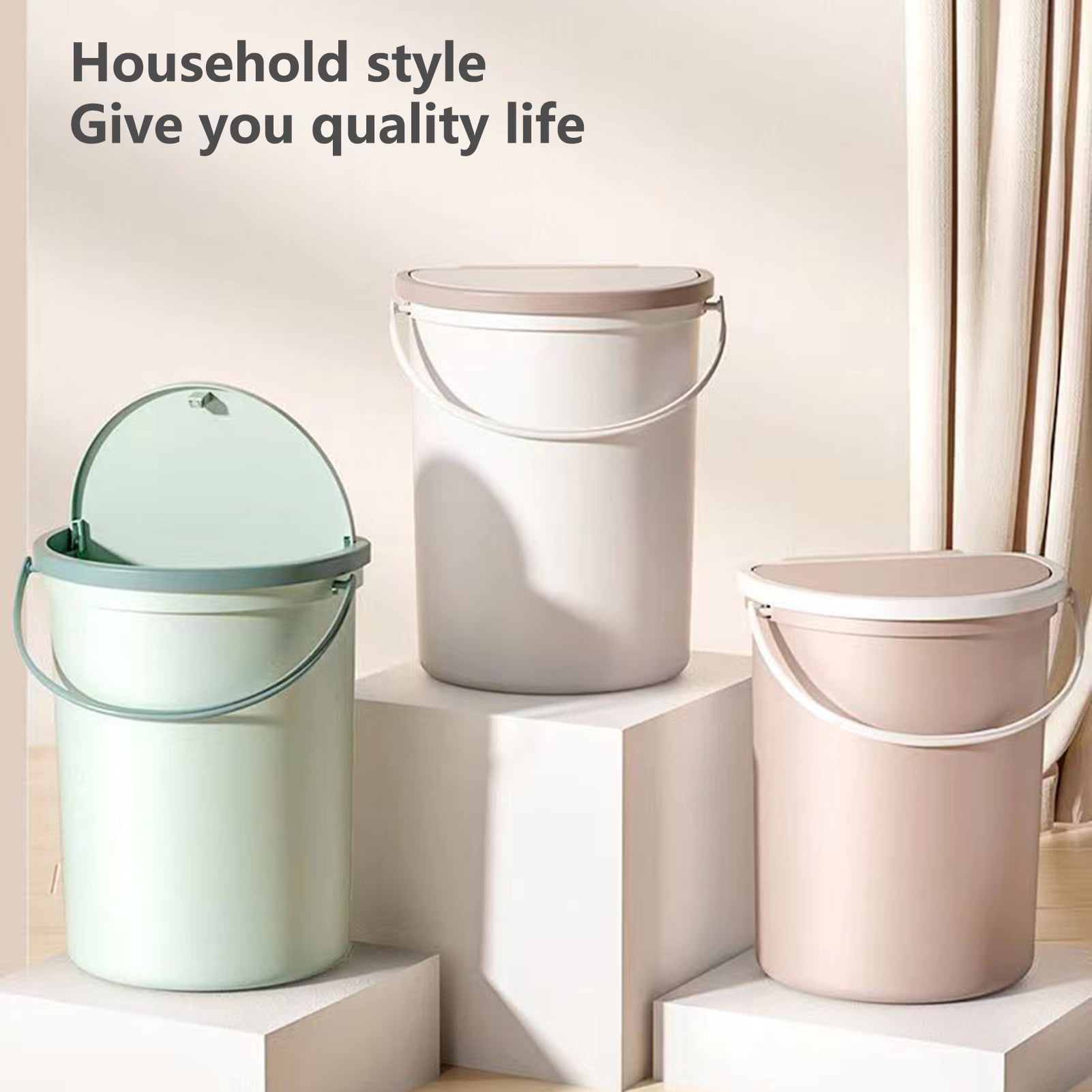 Yesbay Trash Can with Handle Wall Mounted Press Design Self-adhesive ...