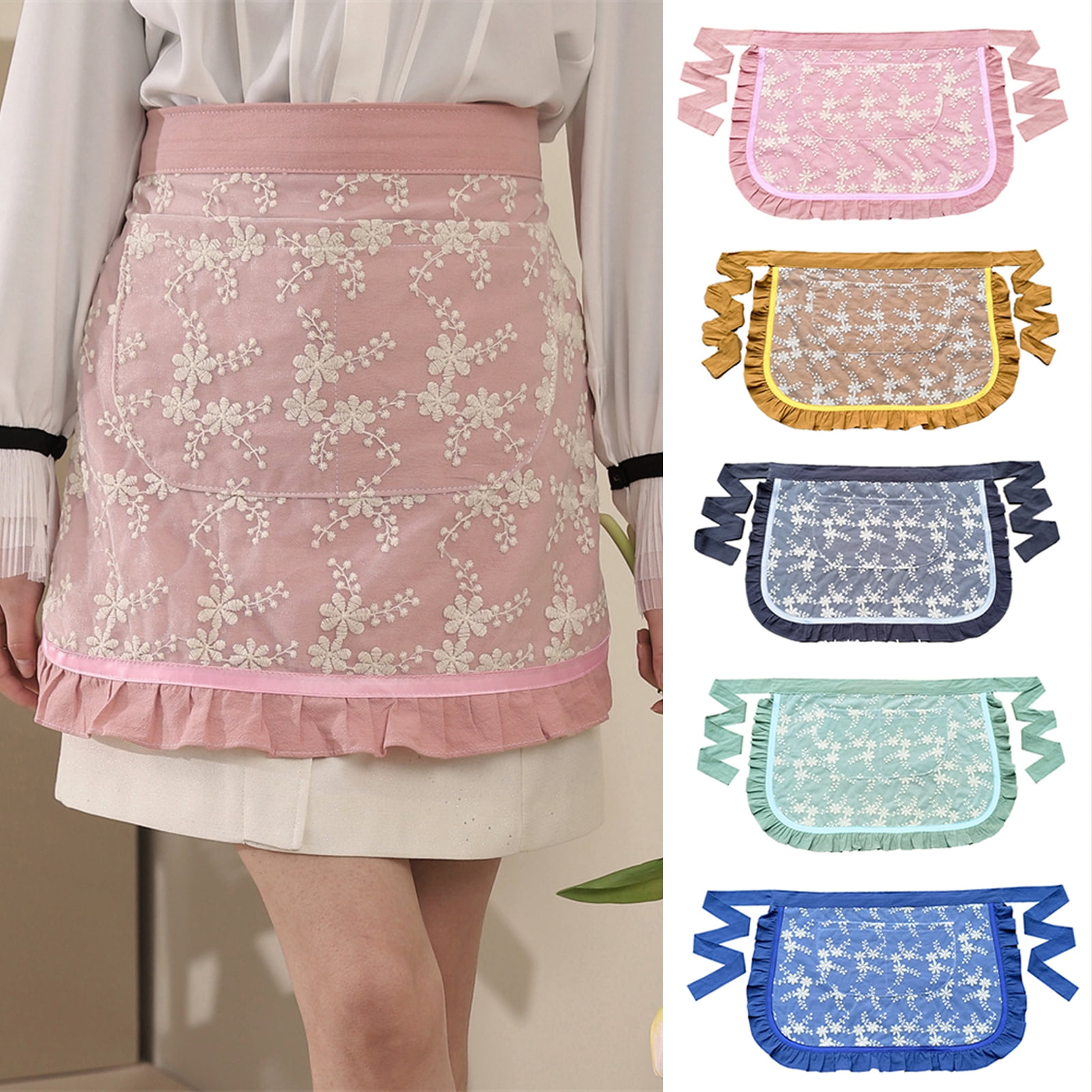 Yesbay Waist Apron Soft Touch Oil-proof Lace Embroidered Women Server ...
