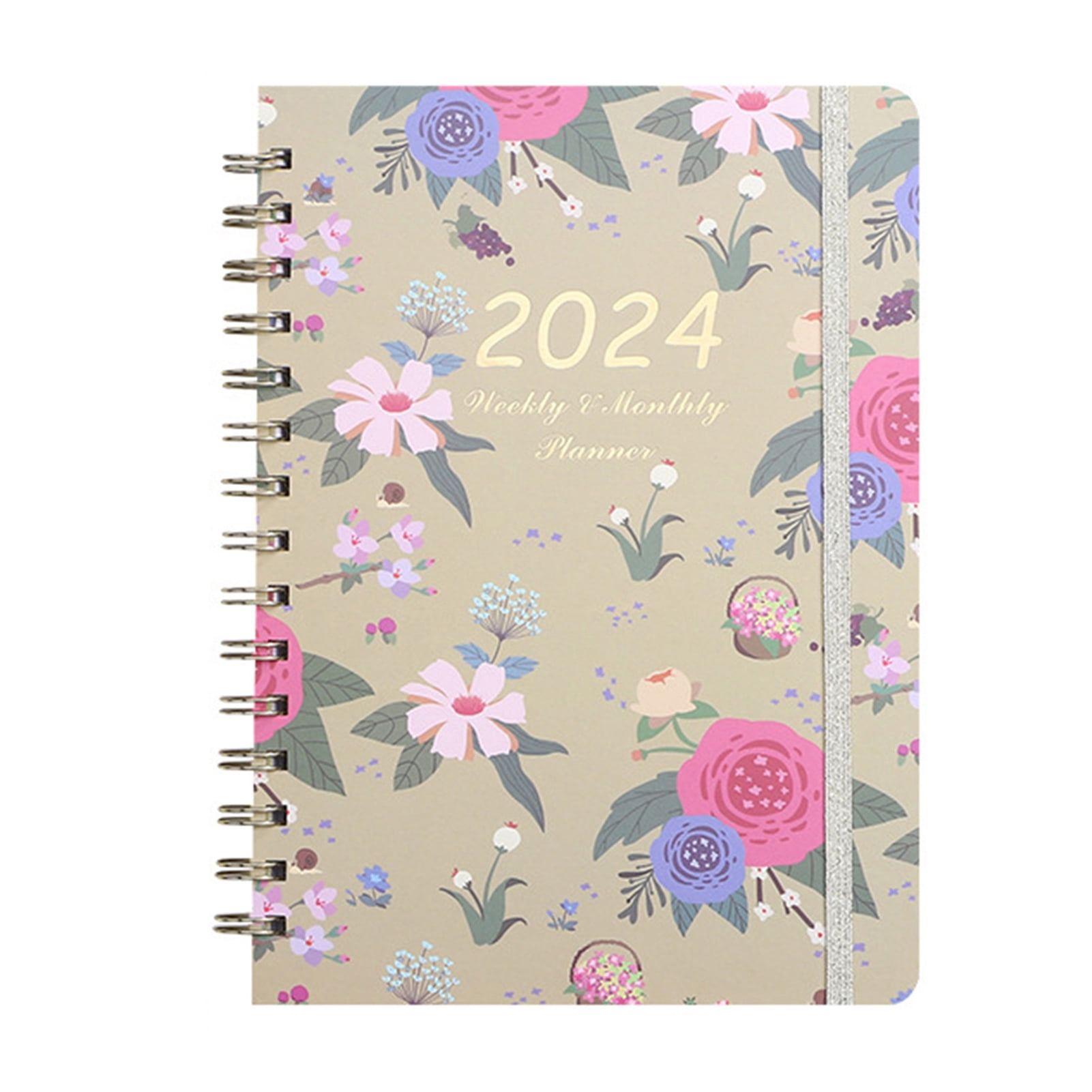 Yesbay Weekly Planner Floral Print 2024 Monthly Planner Notebook Coil ...