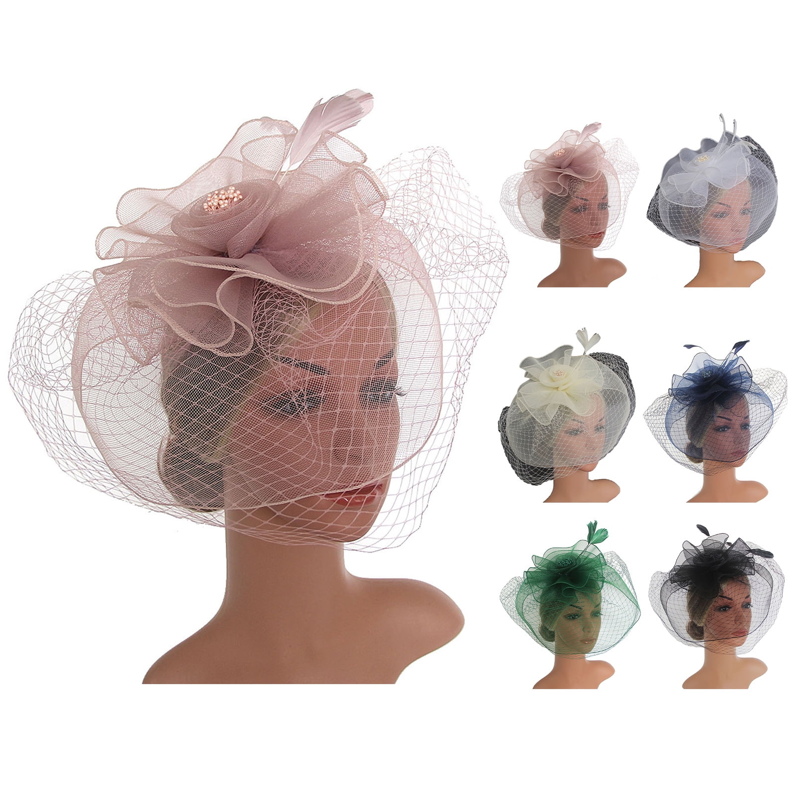 Yesbay Wiomen Party Fascinator Hat Mesh Fishnet Feather Flower Royal ...