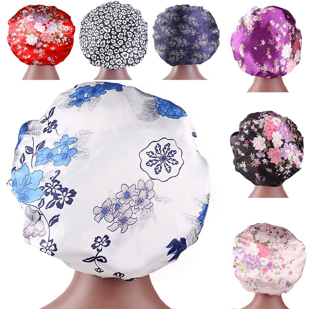 Yesbay Women Fashionable Floral Print Satin Wide Edges Sleep Caps Hair ...